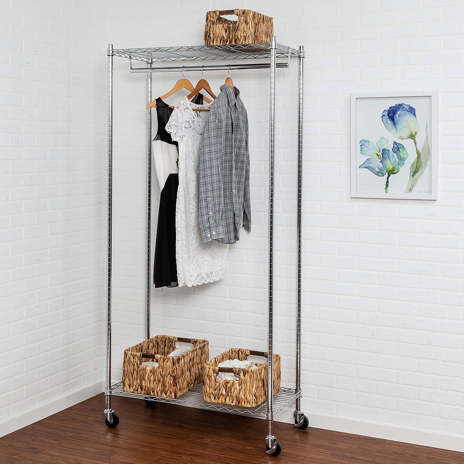 Rebrilliant Heavy Duty Rolling Garment Rack With Adjustable Bar, Rust ...