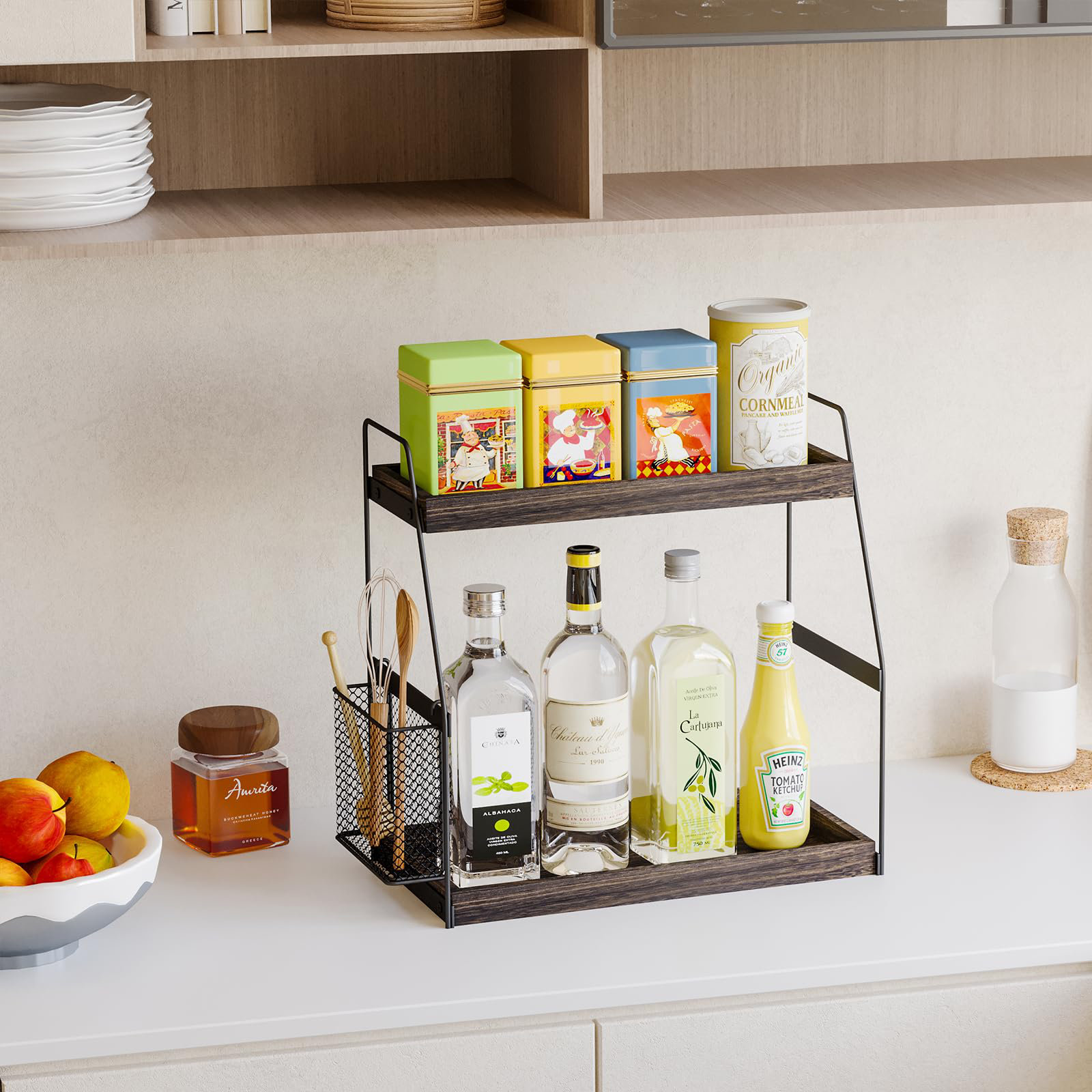 17 Stories 2-tier Wood Bathroom Counter Organizers Brown Storage Rack ...