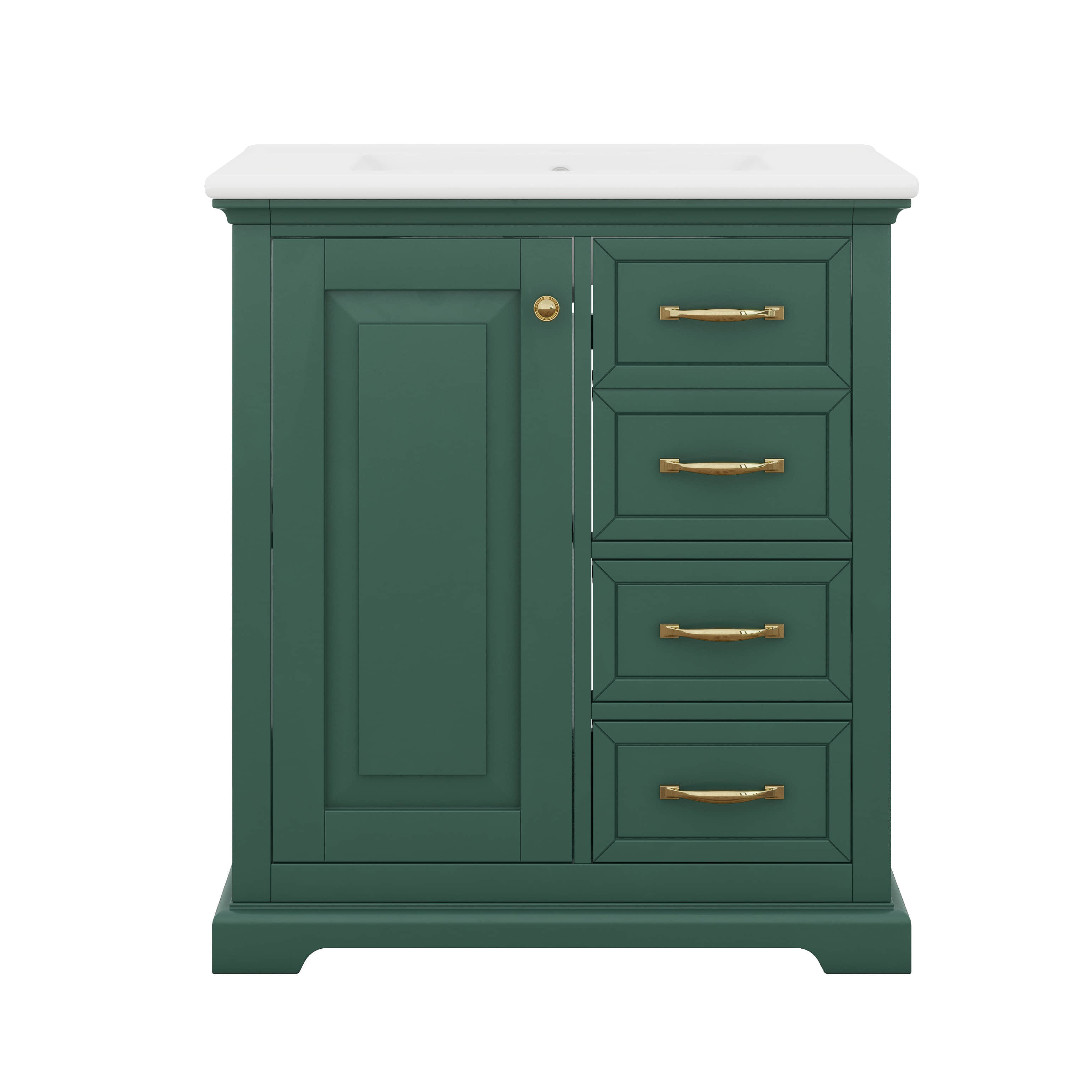 Hokku Designs 30" Bathroom Vanity With Ceramic Sink And Gold Handles ...