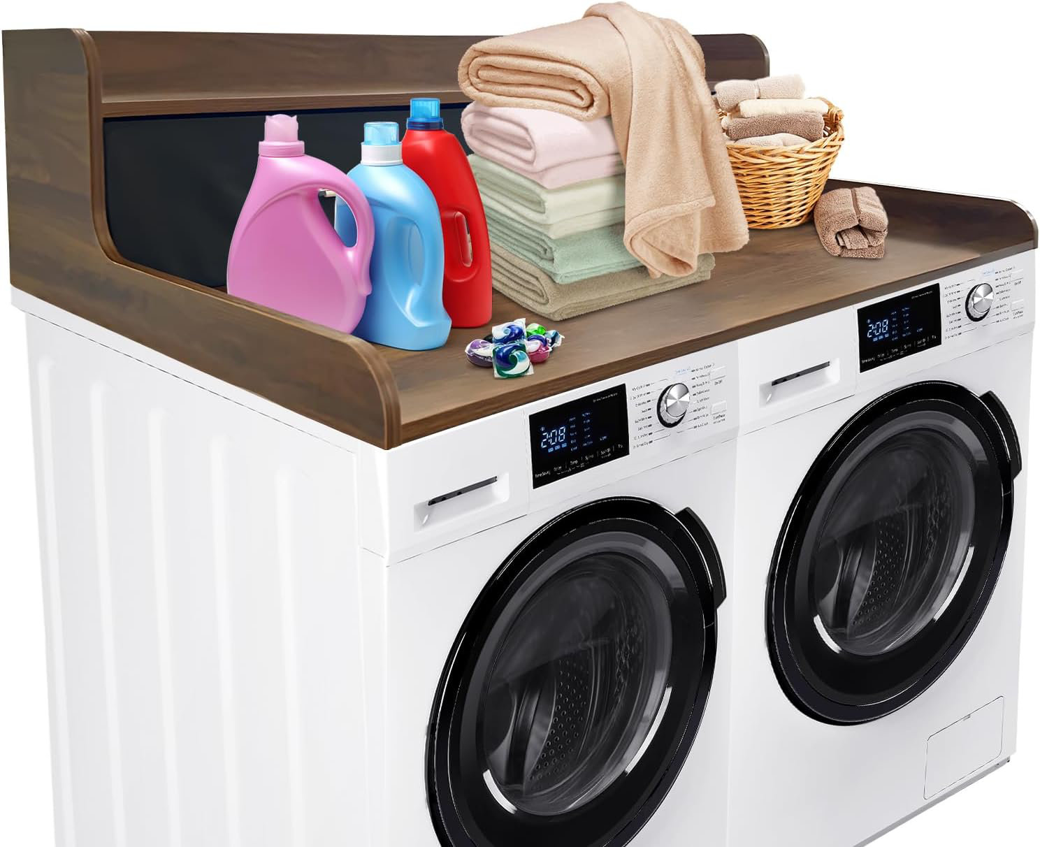 Homhougo 2-Tier Washer Dryer Countertop With 2 Drawers, Wood Laundry ...