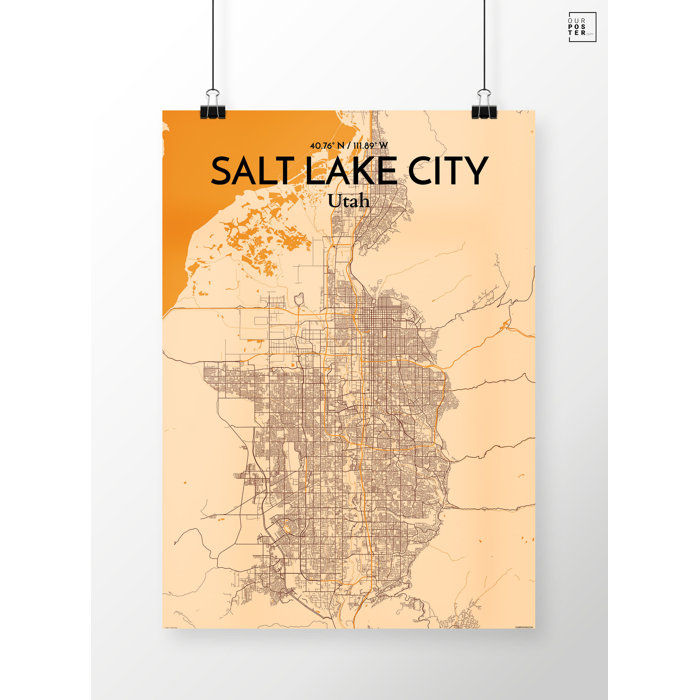 Wrought Studio 'Salt Lake City Map' Graphic Art Print Poster in Vintage ...