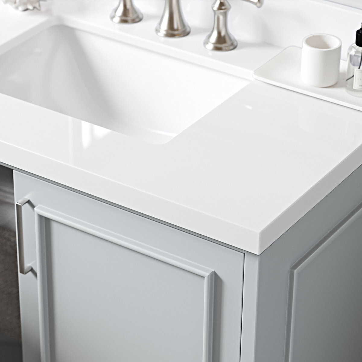Ariel Bath ARIEL 61 INCH PURE WHITE QUARTZ BATHROOM VANITY COUNTERTOP 1 ...