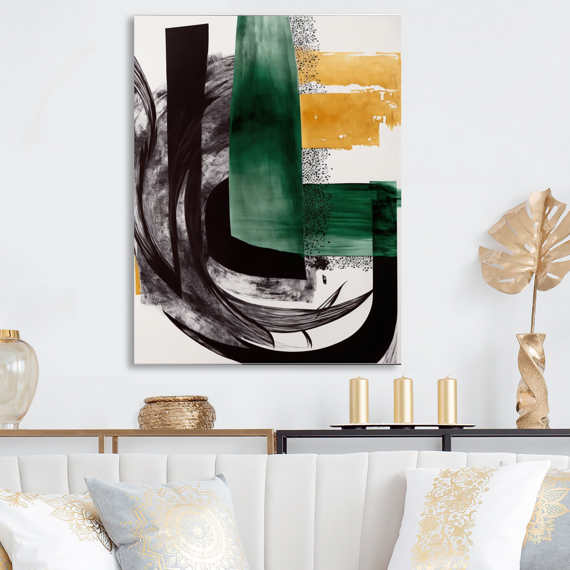 Design Art Modern Green Art Deco VI - Abstract Transitional Canvas ...