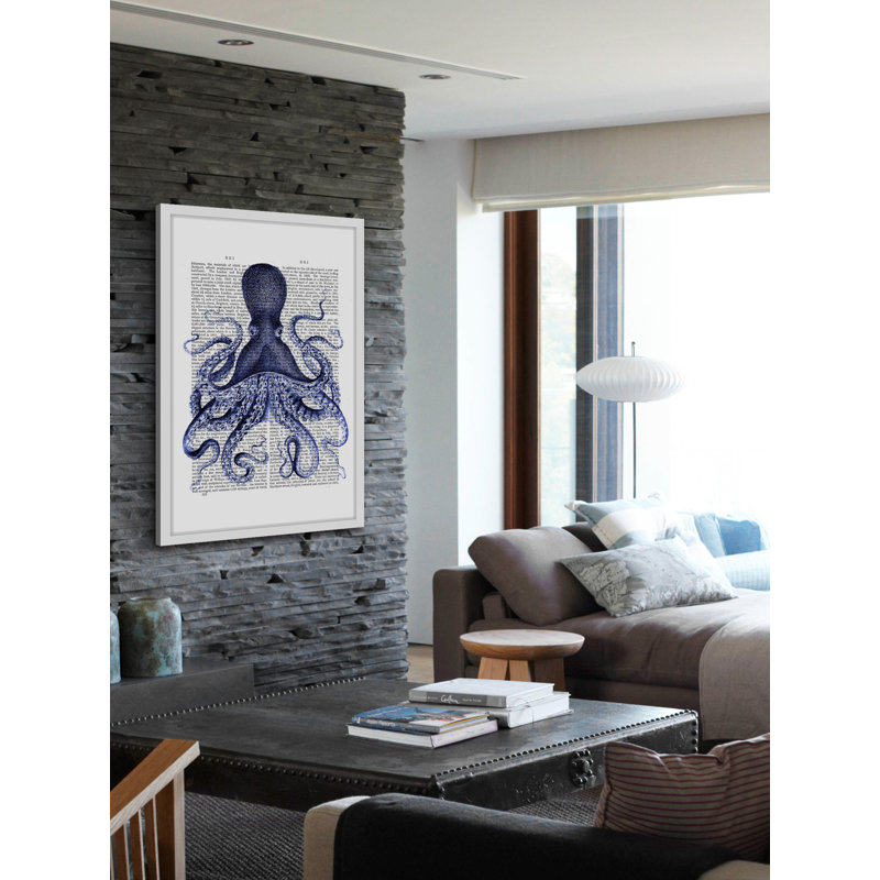 Highland Dunes Blue Octopus 3 Framed On Paper Print & Reviews | Wayfair
