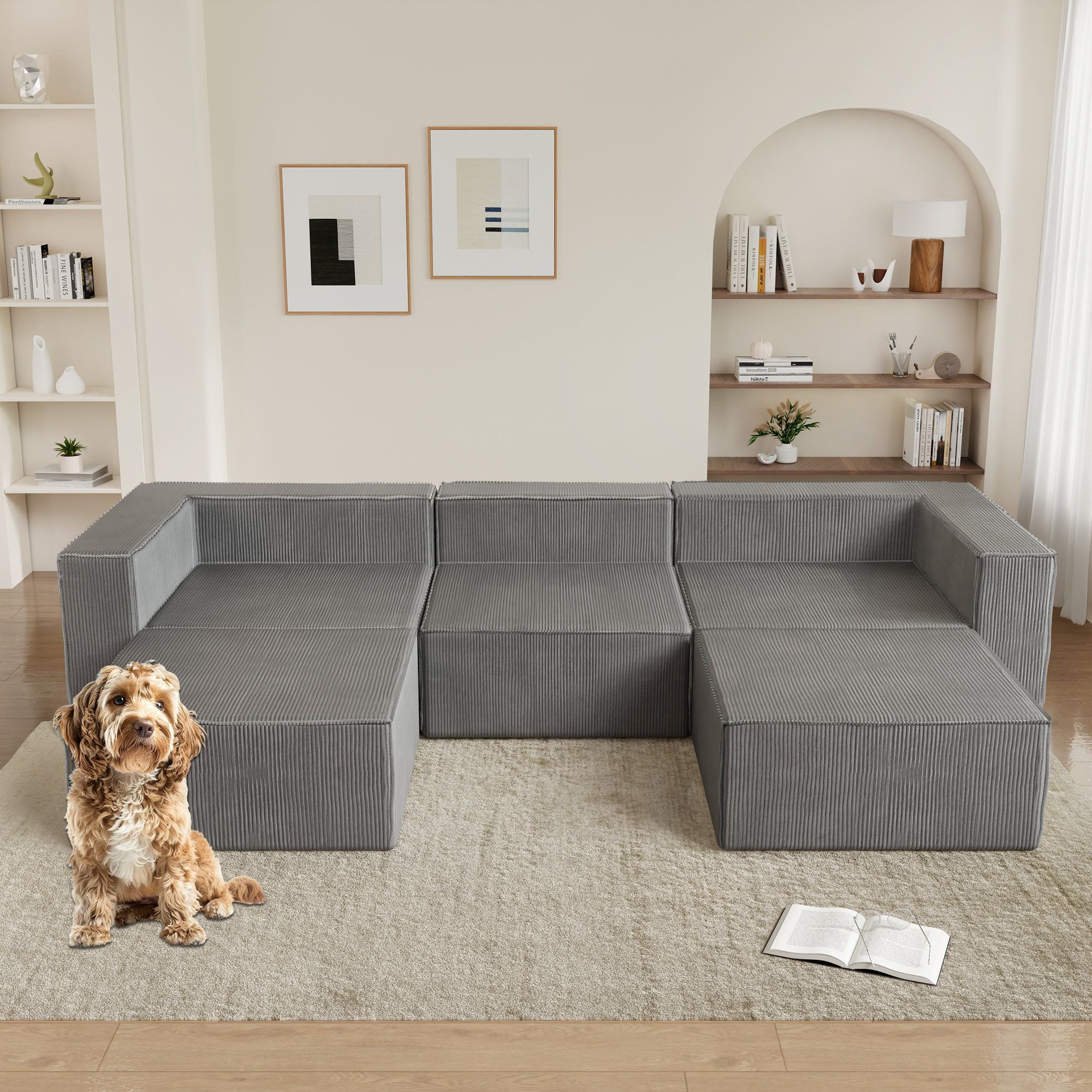 Ivy Bronx 108" Luxury Corduroy Three-Seater Compression Module Couch ...