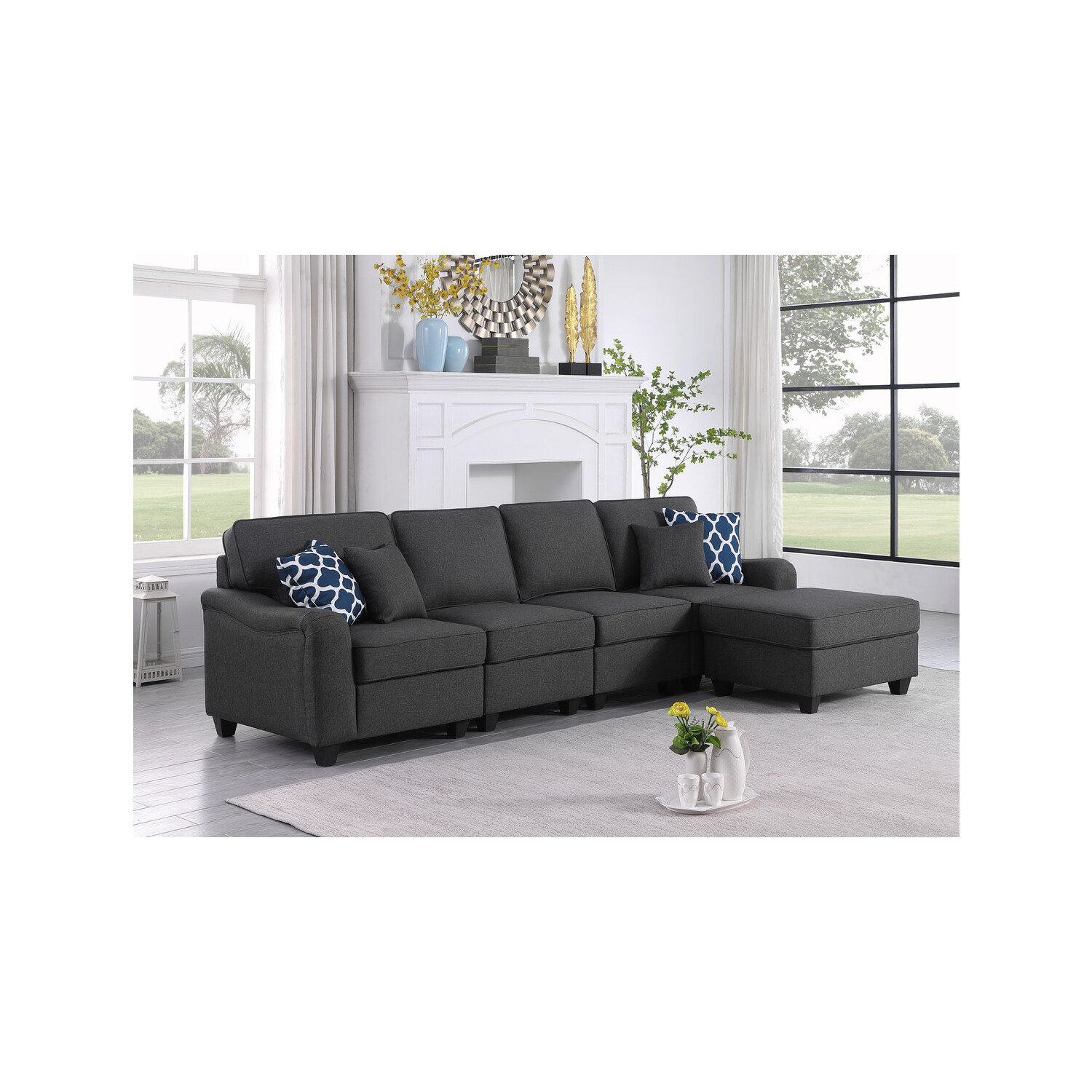 Latitude Run® Zsombor Contemporary Chic Linen 5 Seater Sofa And Ottoman ...