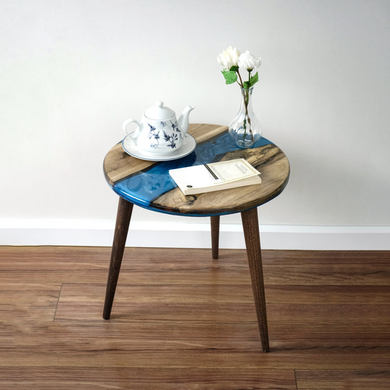 Millwood Pines Abagayle 20" Resin Walnut Round Epoxy Side Table ...