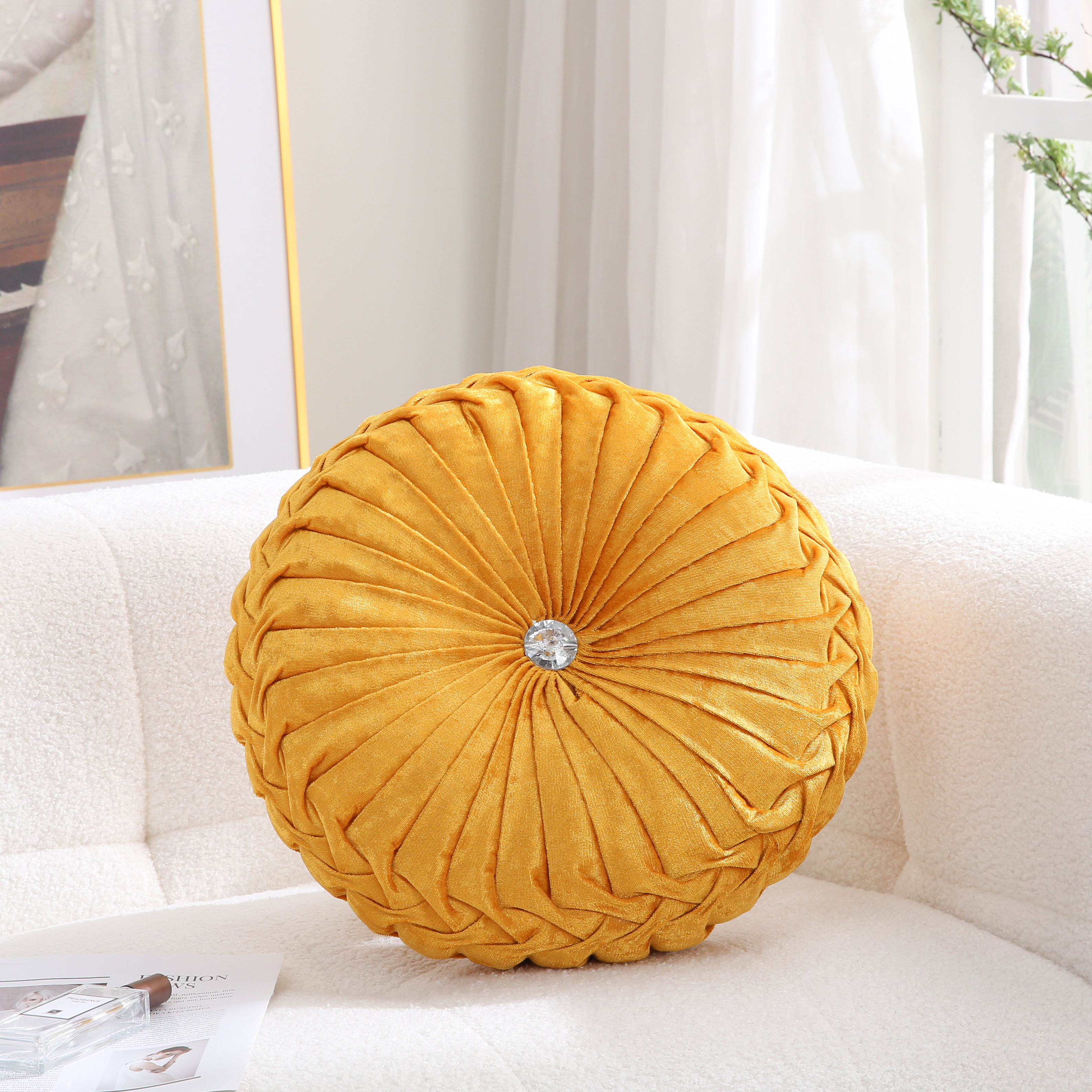 Kindred Home PUMPKIN JEWEL Velvet Round Decorative Pillow for Couch ...