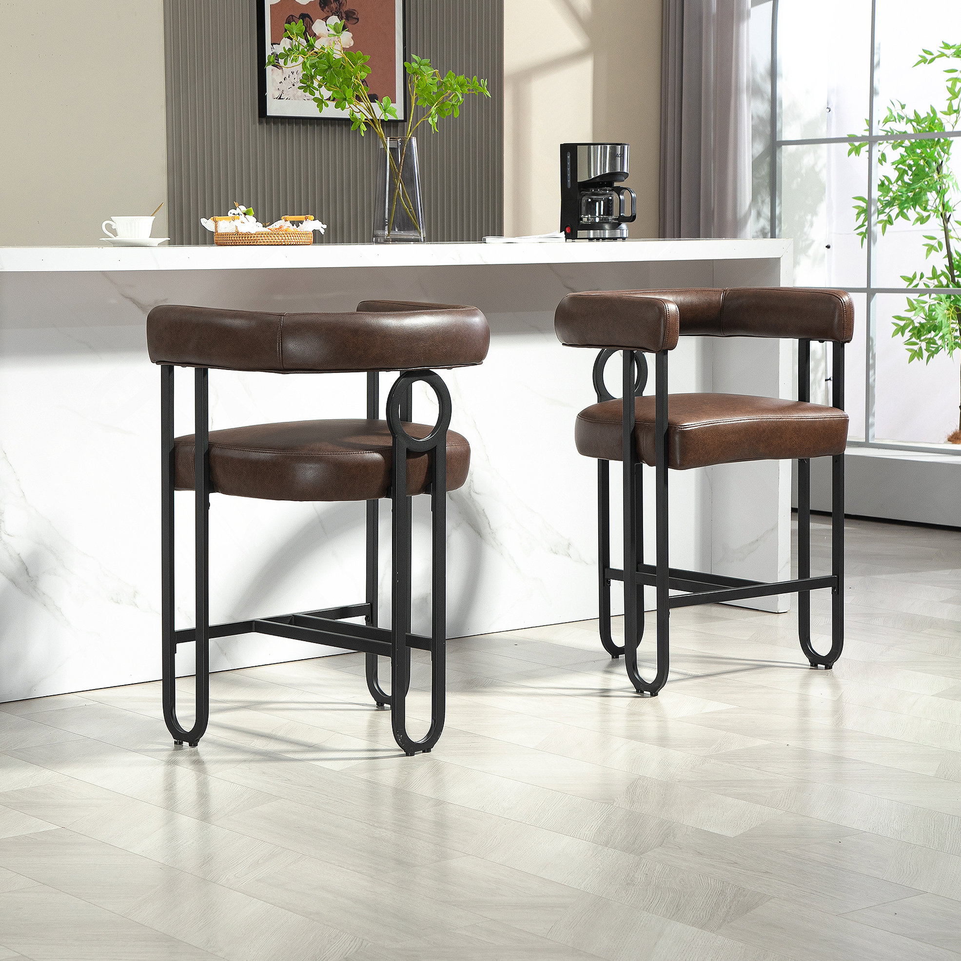 Ebern Designs Hold Bar Stools Set of 2, Modern Bar Stool with Back ...