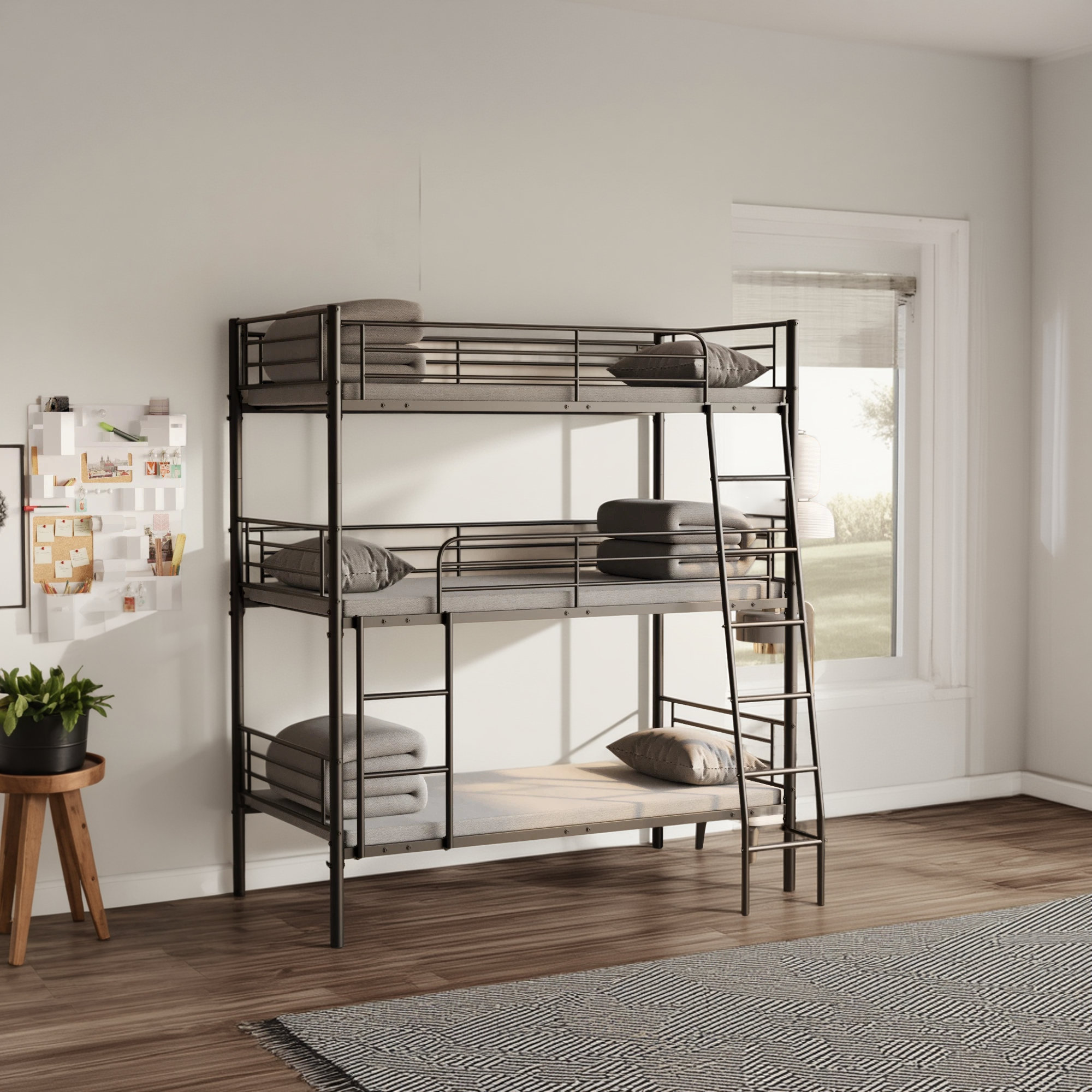 Isabelle & Max™ Dormitory Bedroom Black Metal Double Triple Bunk Bed ...