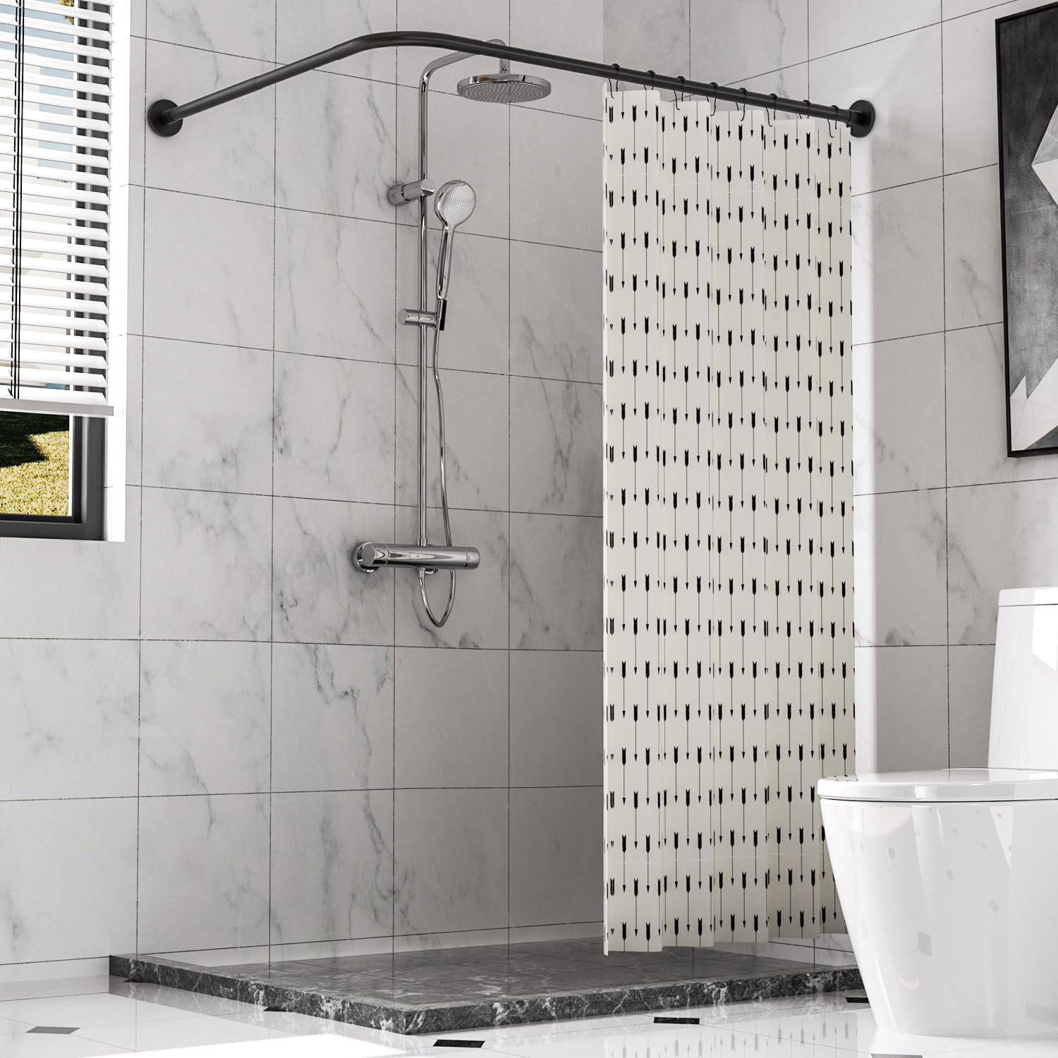 OLHAV L-Shaped Corner Shower Curtain Rod,23.6"-52.4" x 23.6"-52.4 ...