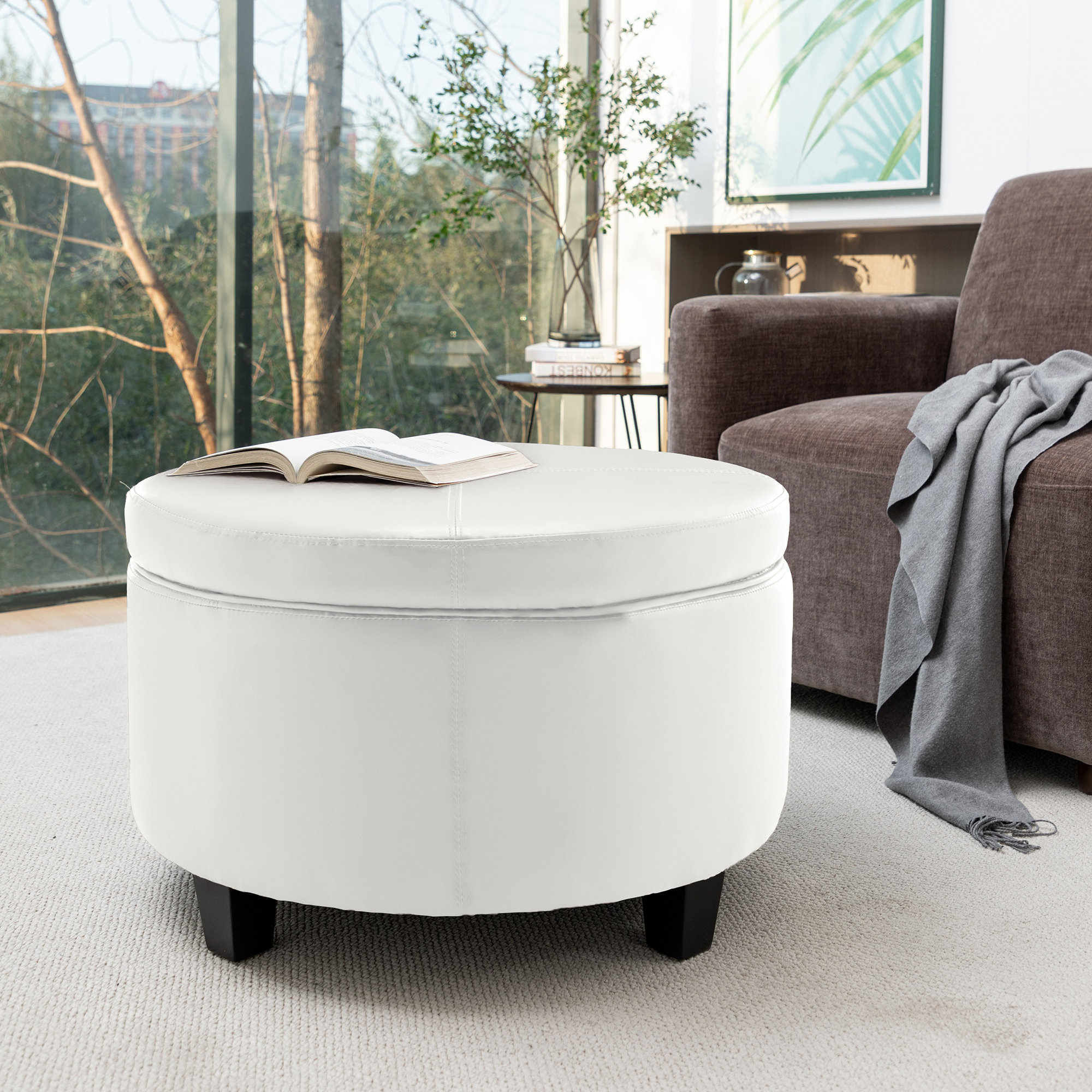 Wade Logan® Canek Faux Leather Storage Ottoman with Wooden Legs ...