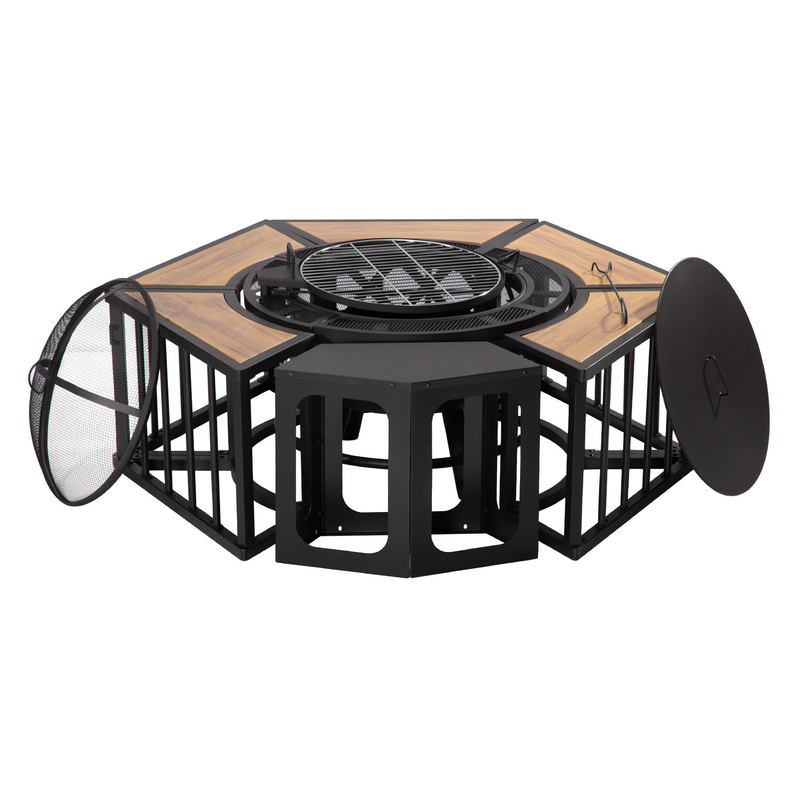 Arlmont & Co. 51 Inch Wood-Burning Fire Pit Table with Grill and Wood ...