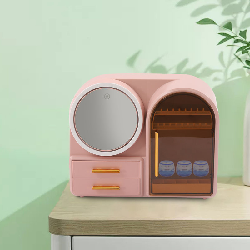 Everly Quinn Makeup Organizer With LED Light And Mirror | Wayfair