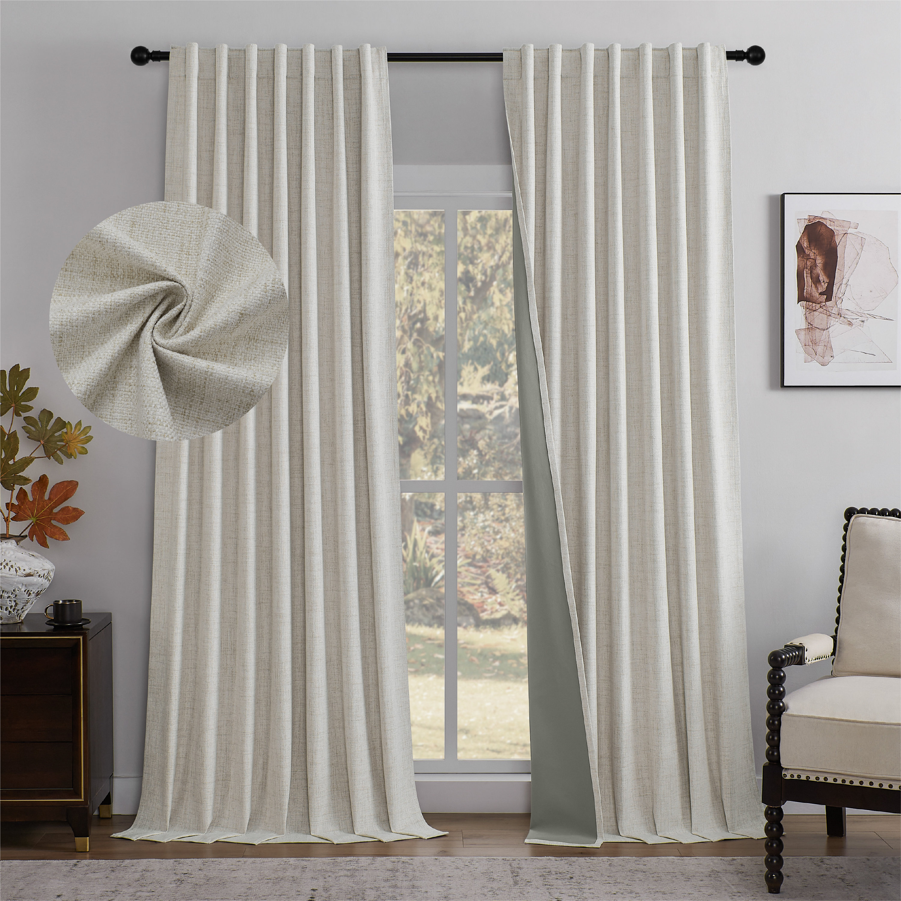 Latitude Run® 100% Polyester Burlap Blackout Curtains for Bedroom Back ...