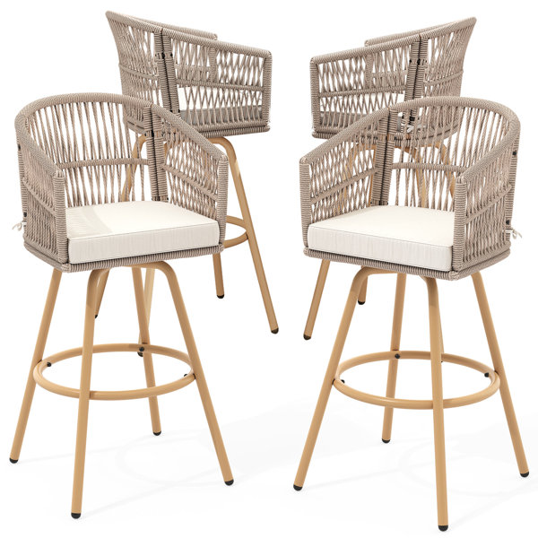 George Oliver Steiger Wicker Outdoor 30.3'' Bar Stool with Cushion ...
