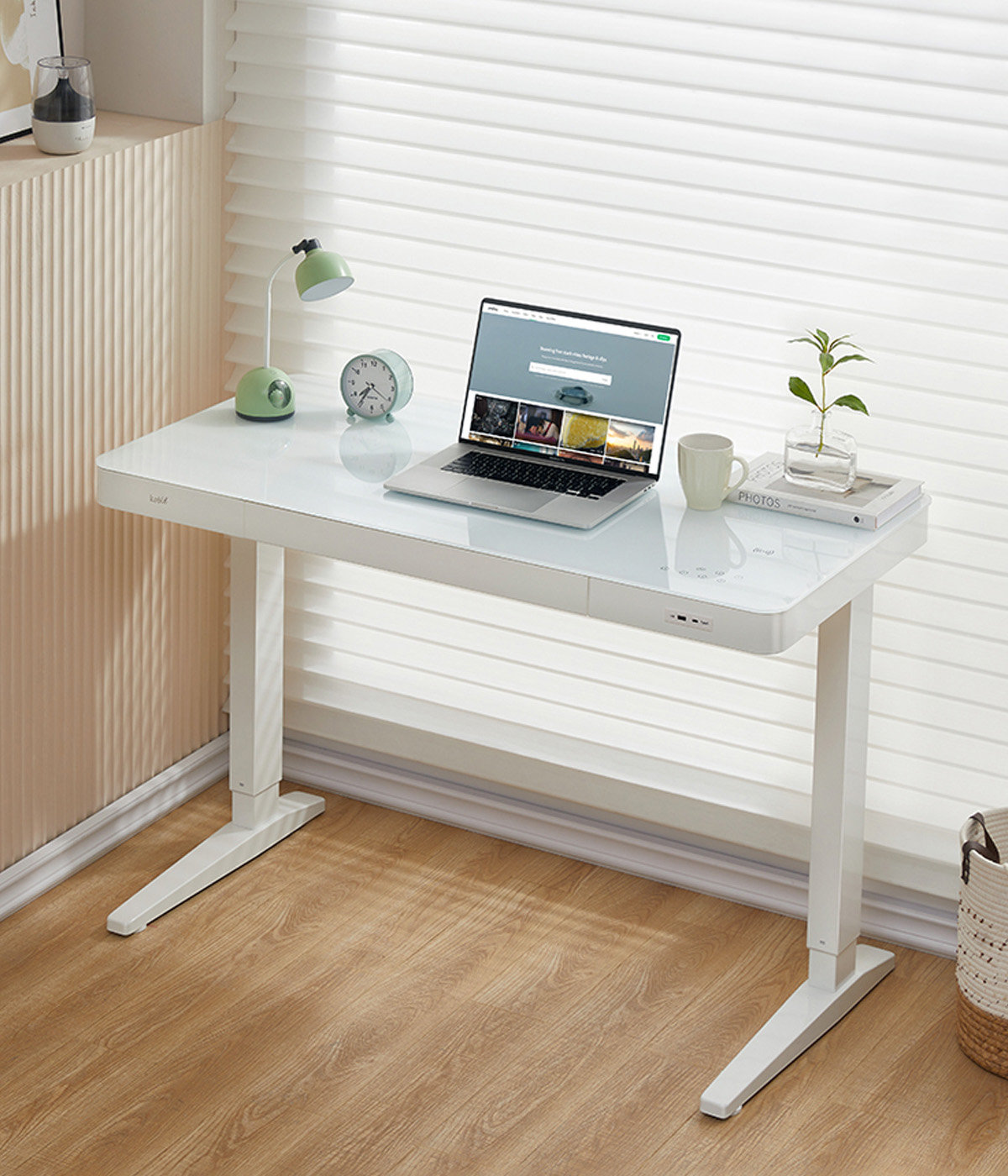 Wrought Studio™ Electric Height-Adjustable Tempered Glass Standing Desk ...