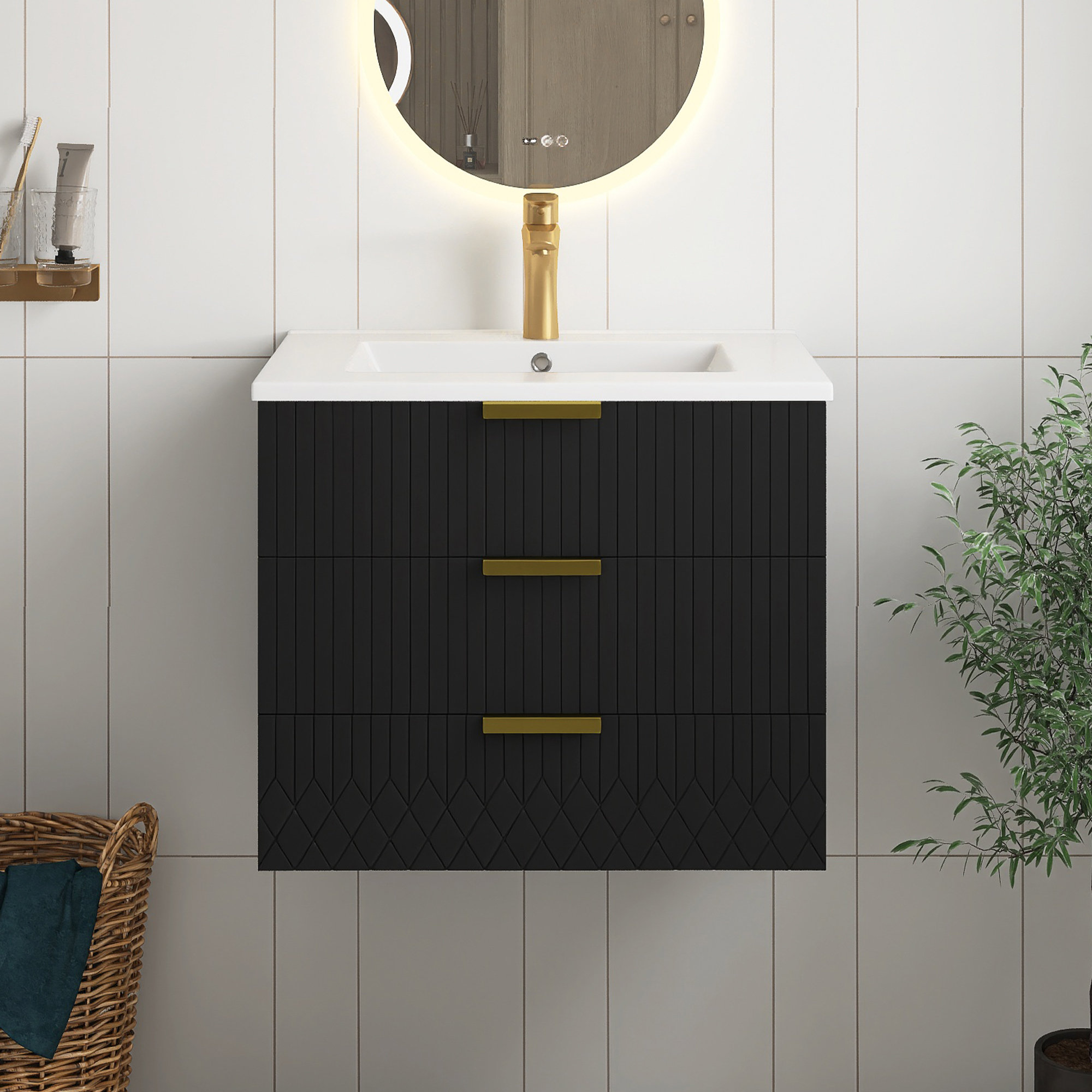 Mercer41 Black Modern 24 Inch Wall Mounted Floating Cabinet With ...