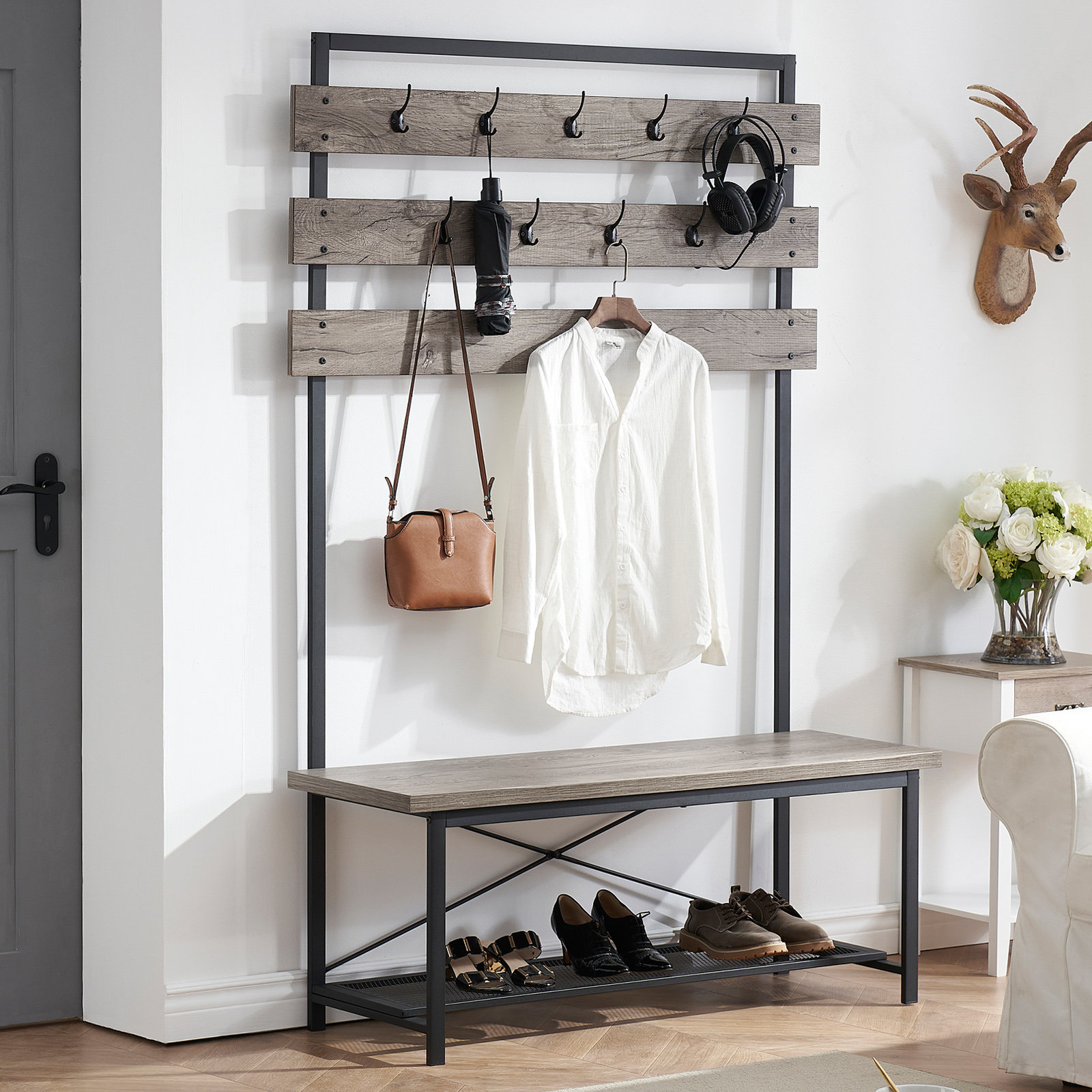 17 Stories Hall Tree with Bench and Shoe Storage | Wayfair