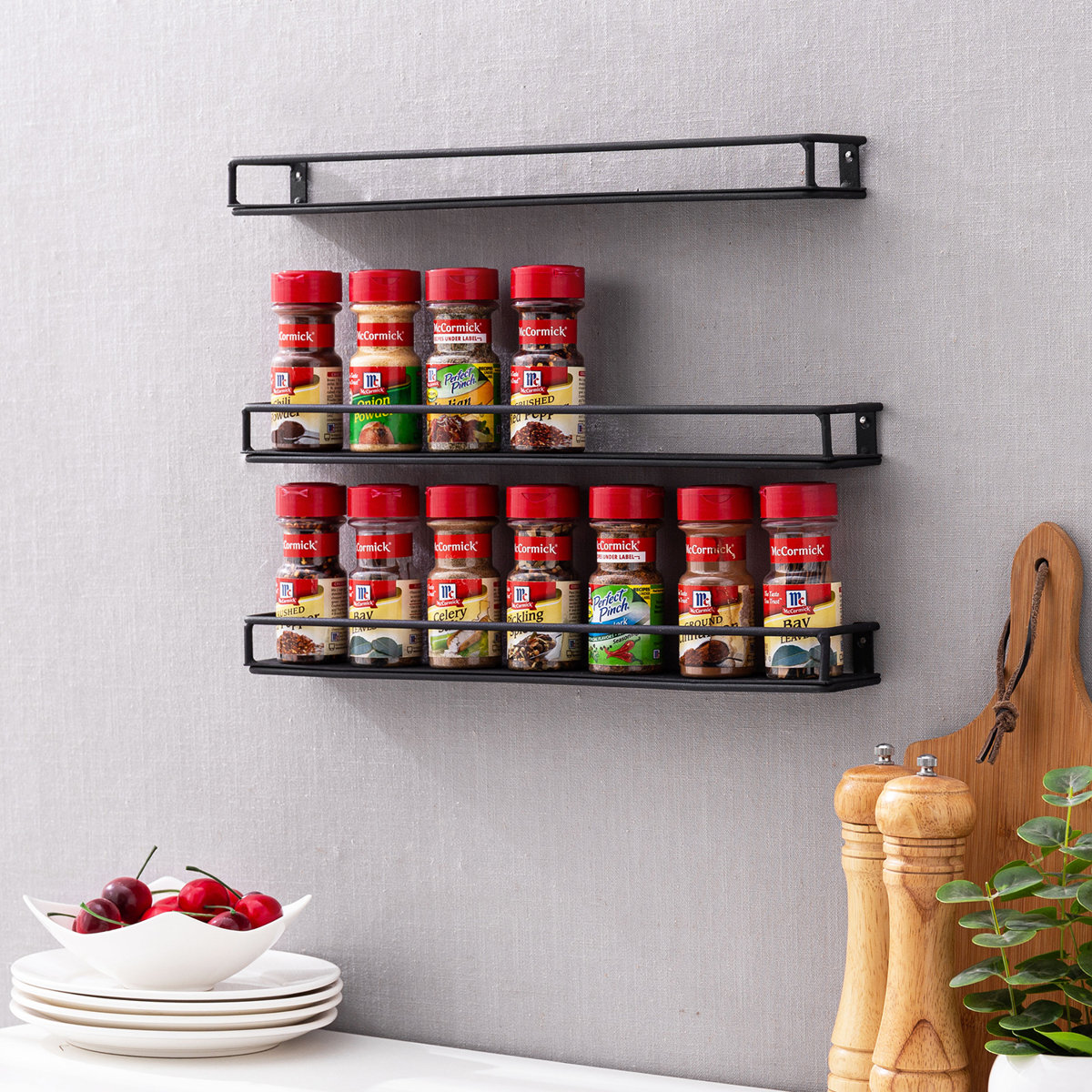 Wrought Studio™ 3 Piece Modern Matte Black Spice Rack | Wayfair