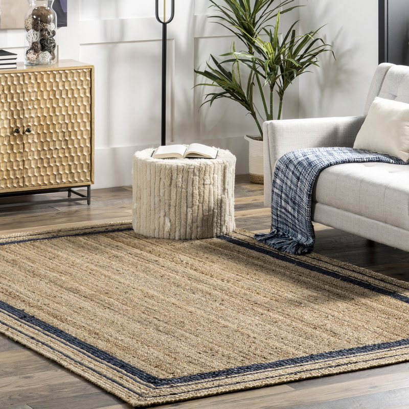 Breakwater Bay Speight Coastal Braided Power Loom Jute Brown/Navy ...