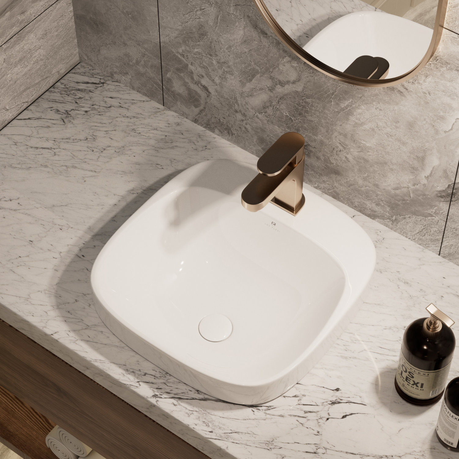 Los Flexi 17" Semi Recessed Bathroom Sink, White Rectangular Bathroom ...