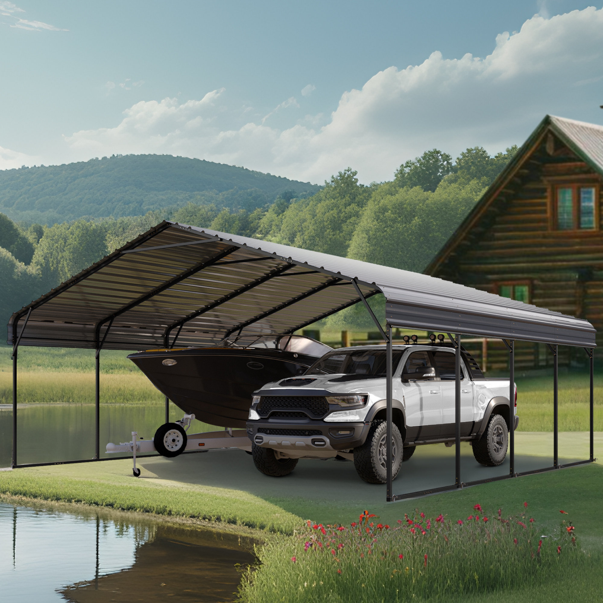 Alphamarts 20 X 20ft Galvanized Steel Carport Heavy Duty - All-Weather ...