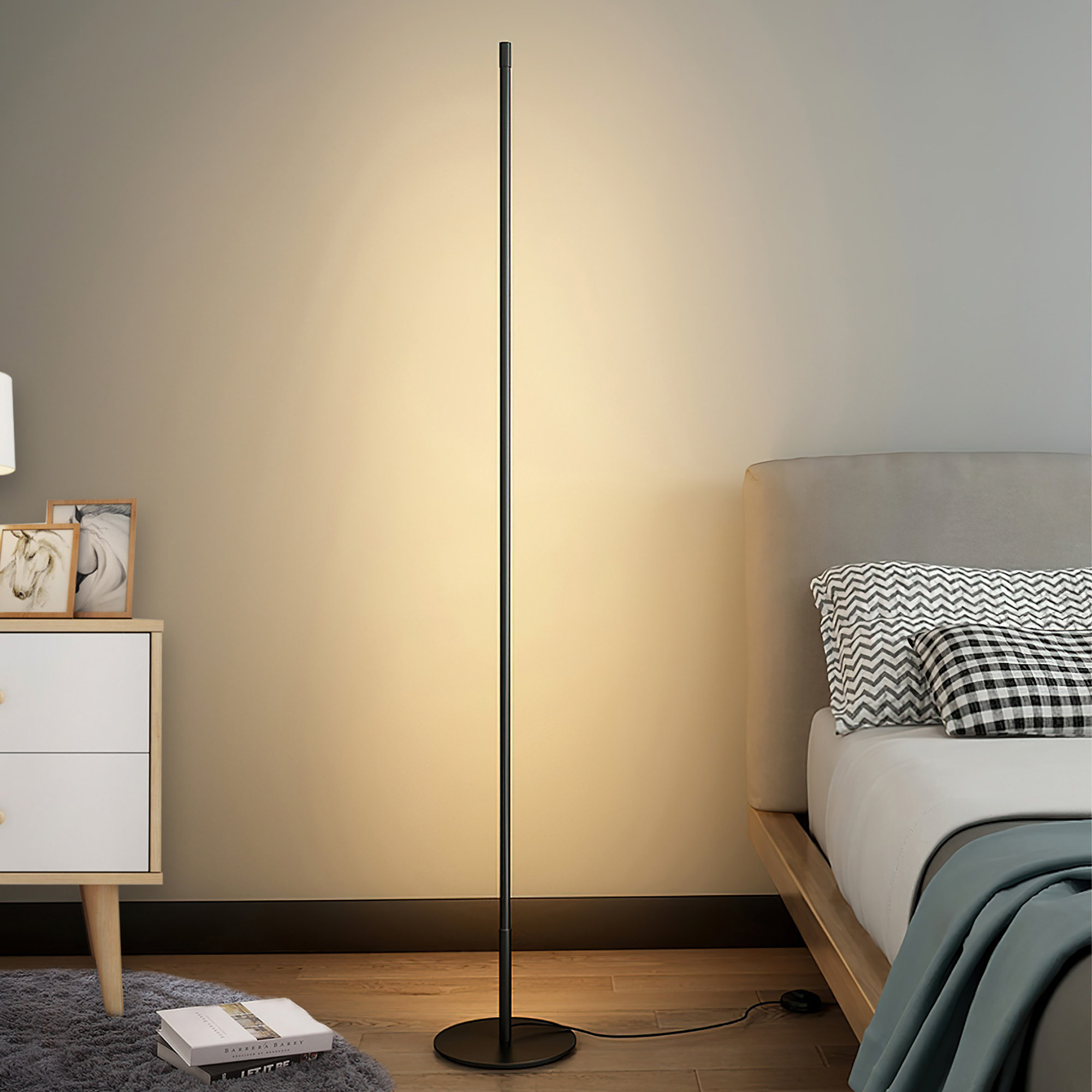 Wrought Studio Demko 59.06'' Black LED Column Floor Lamp | Wayfair