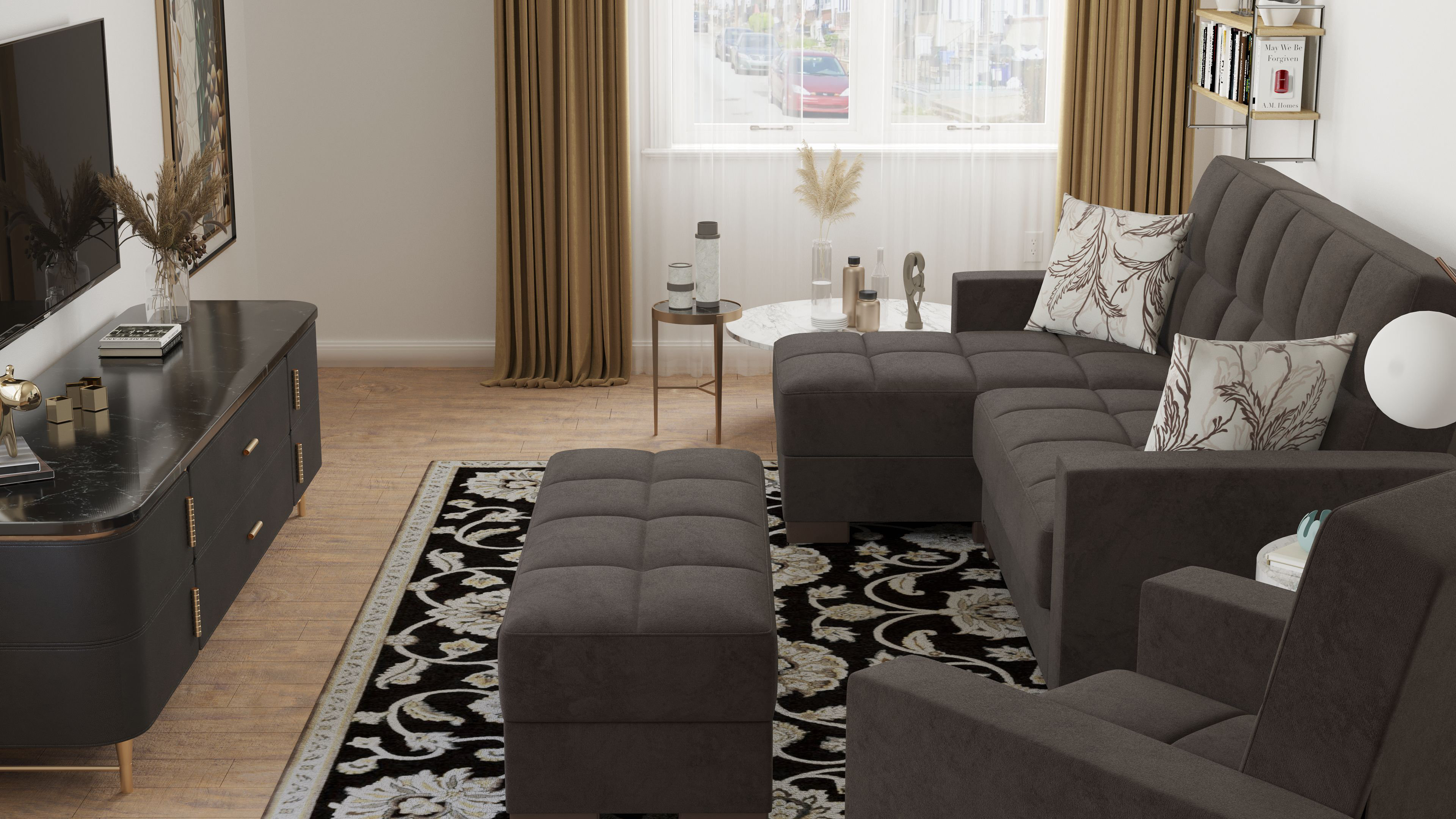 NUBE Rugs PrimeNest NimbusFlow Collection Upholstered Convertible Chaise Lounge with Storage ...