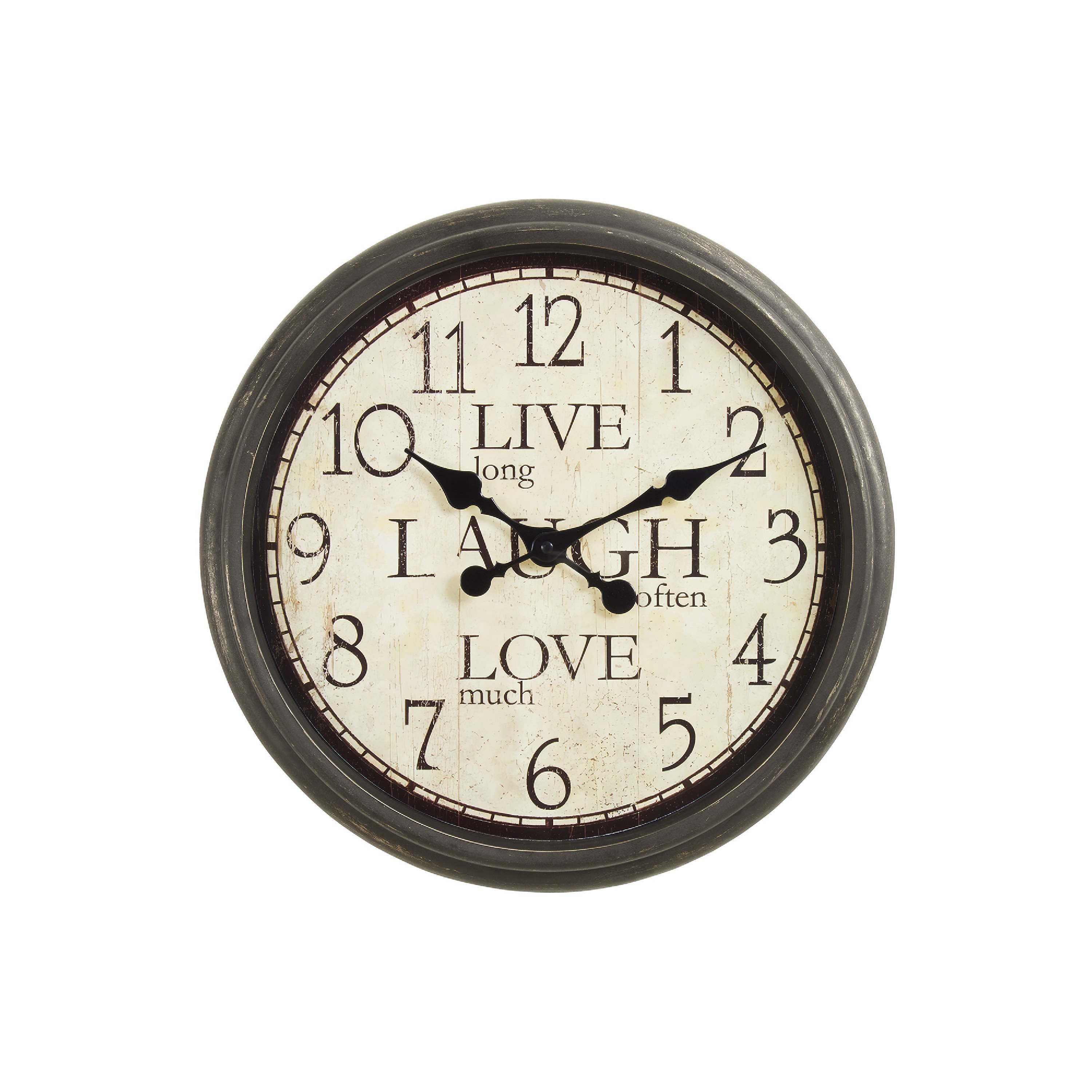 Benjara Wall Clock, 16 Inch Round In Brown, Live Laugh Love Inspired ...
