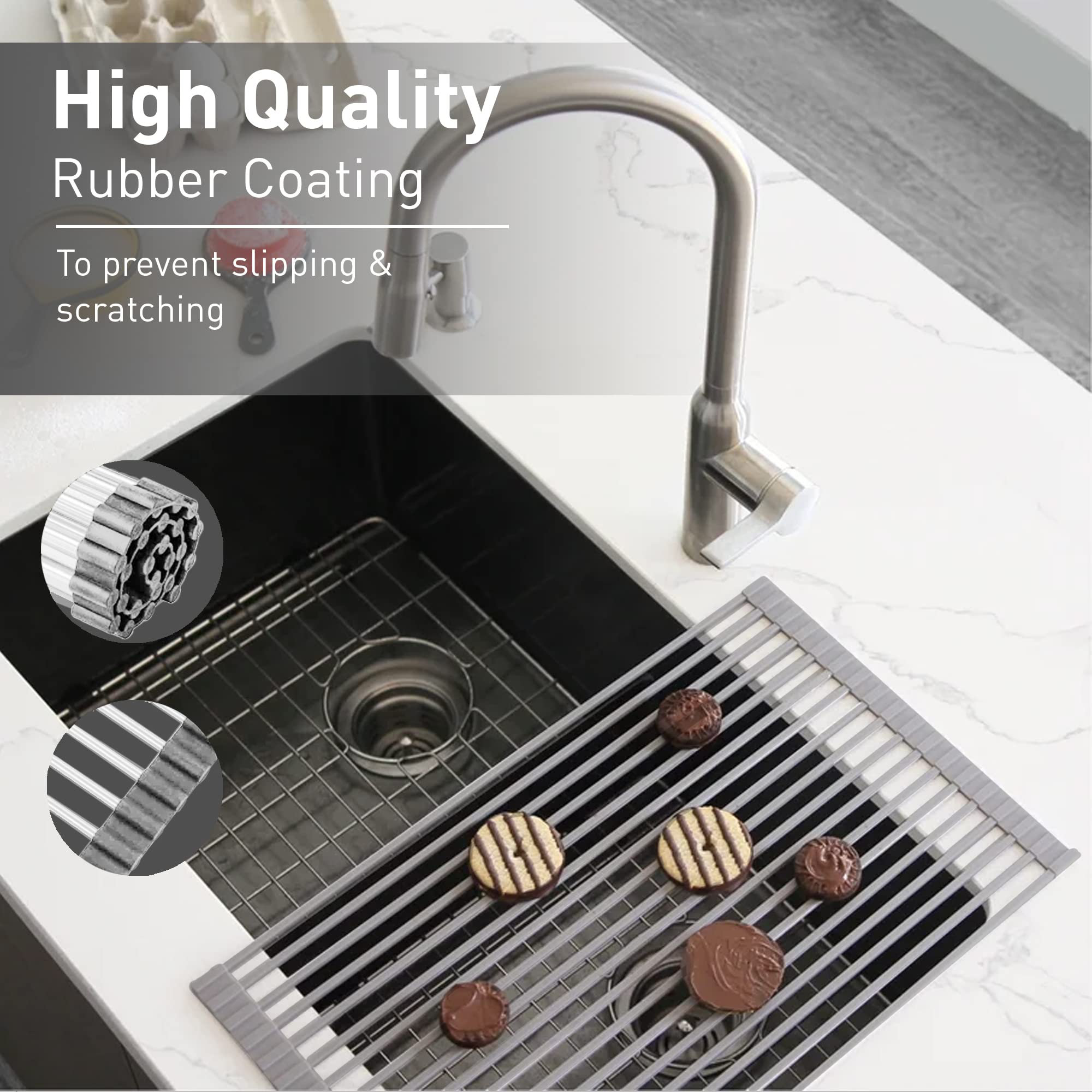 COAHAHA Roll-Up Over Sink Dish Drying Rack, Space Saving Silicone ...