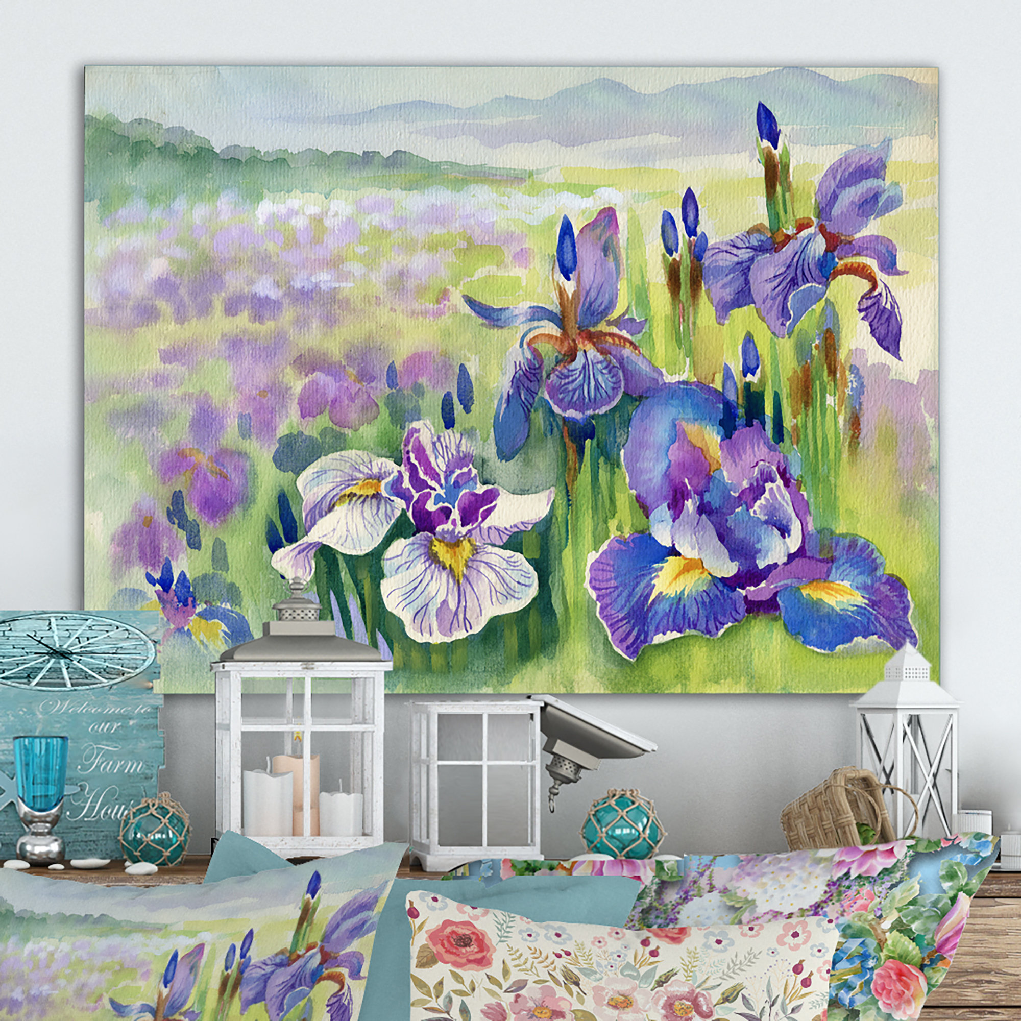 Winston Porter Purple Iris Field In Summer - Floater Frame Print on ...