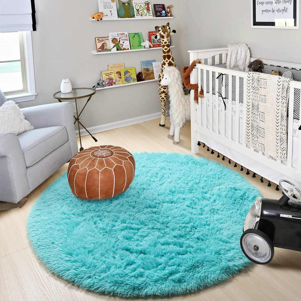 Cozy Oasis Blue Round Area Rug 4Ft, Soft Bedroom Circle Rugs Floor Mats ...