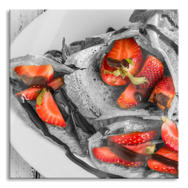 Brayden Studio Crepes With Strawberries - No Frame Print on Glass ...