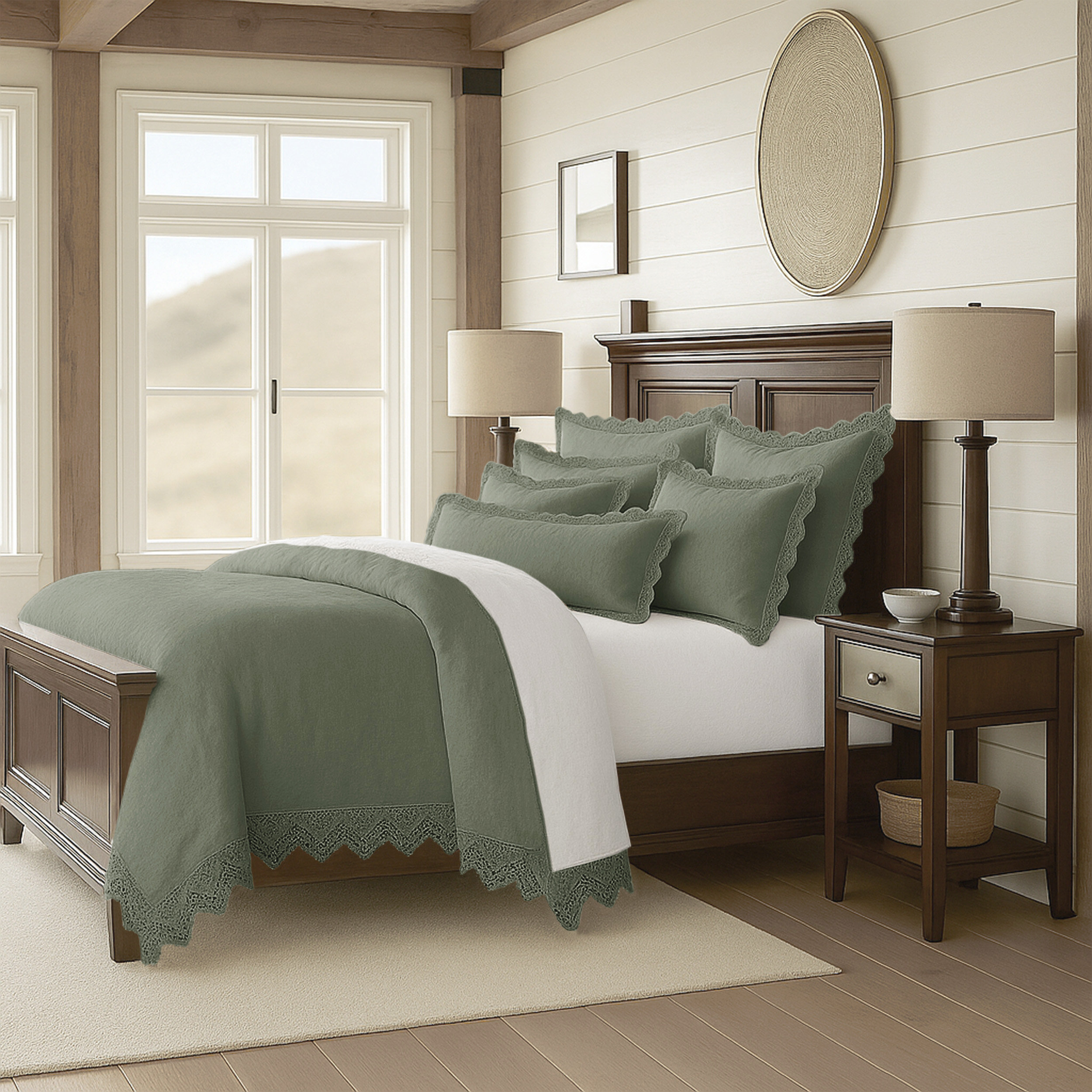 6ix Tailors Fine Linens Elsie Lace Sweet Grass Cotton Coverlet Set 6 ...