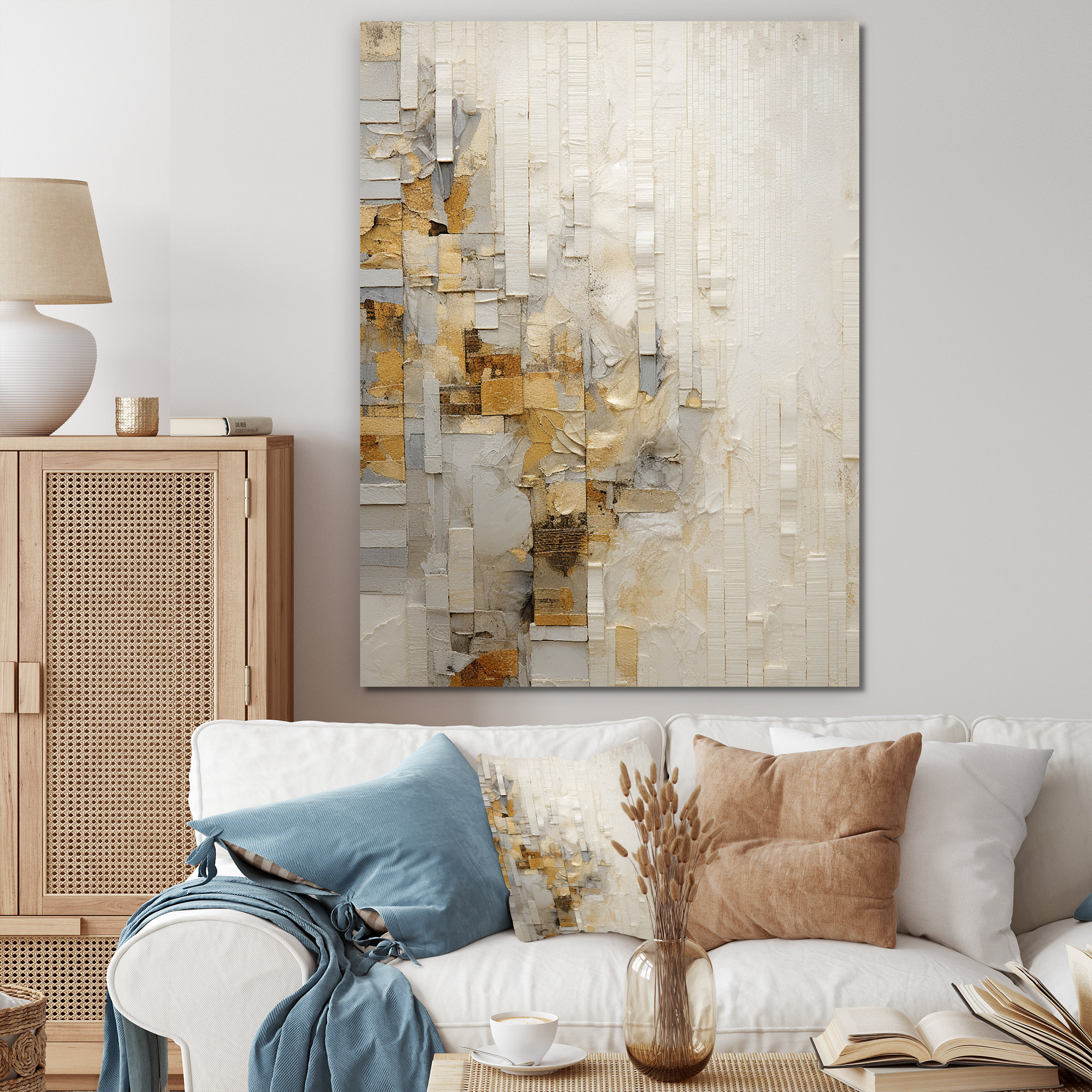 Design Art Gold And White Abstract Split III - Abstract Canvas Wall Art ...