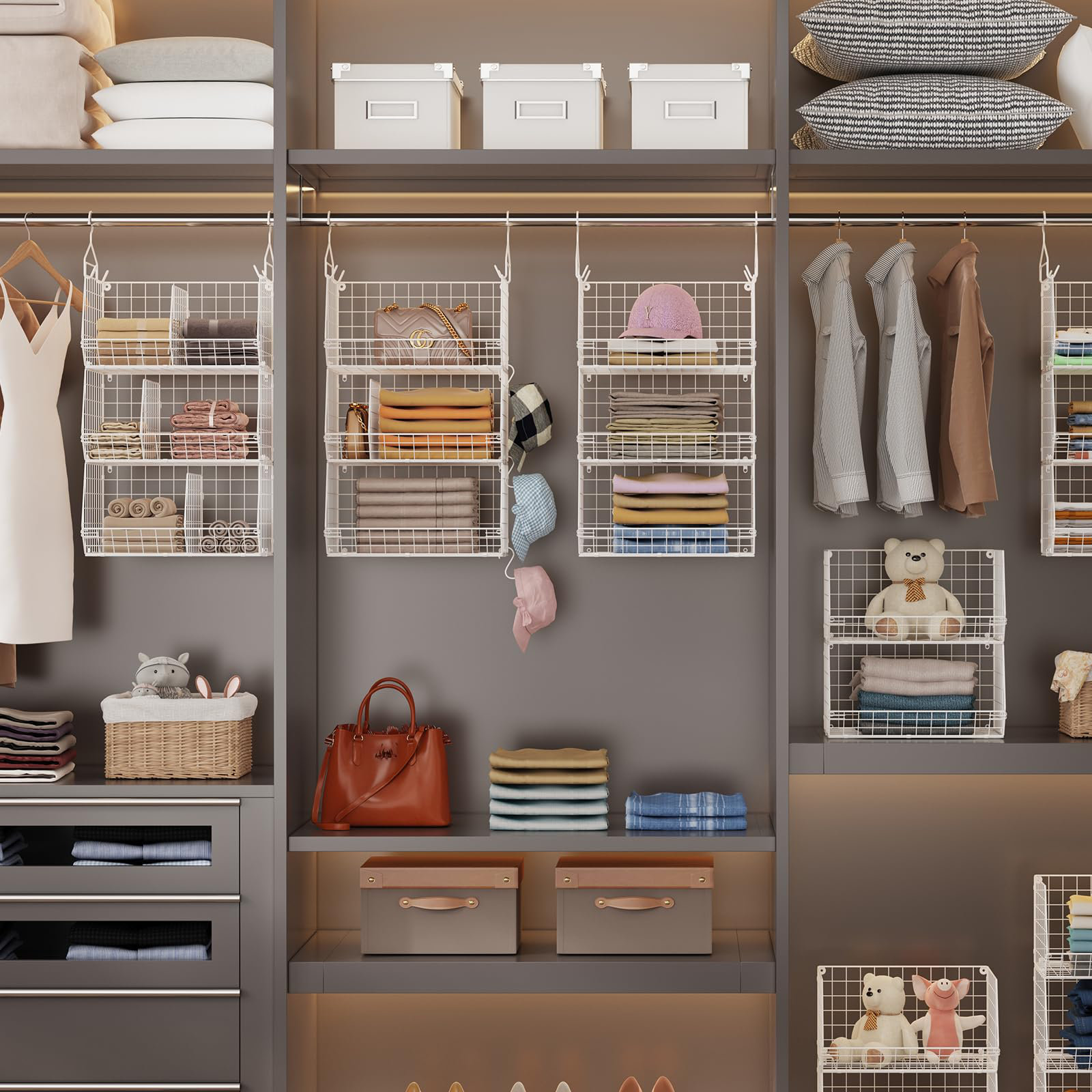 hongzhi 3 Tier Closet Hanging Shelves With Divider, Extra Large Closets ...