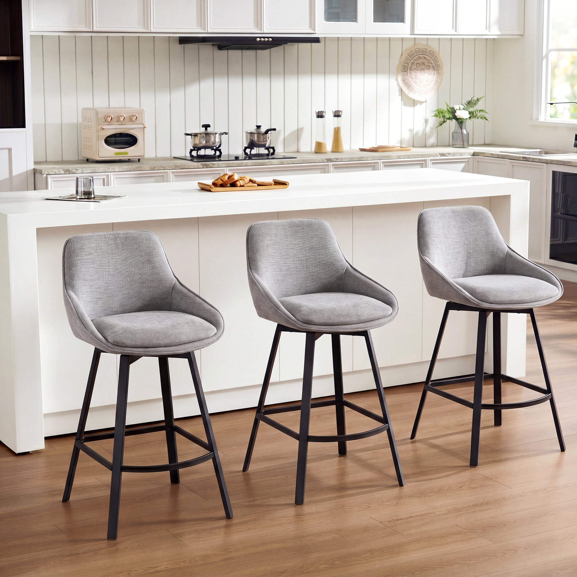 Corrigan Studio Tabouret de comptoir pivotant en lin 25,6 po avec ...