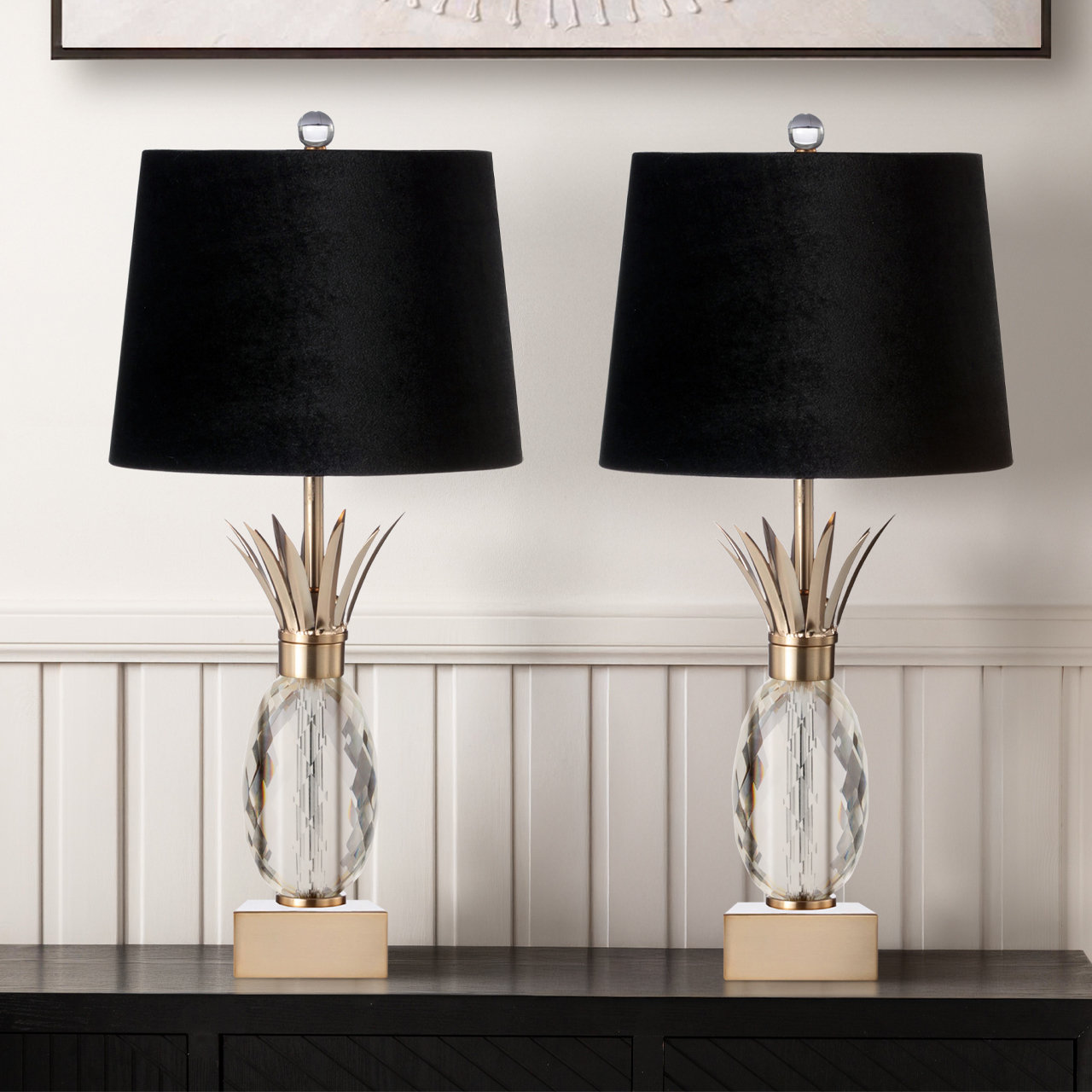 17 Stories Alket 64cm Living Room Table Lamp with Glass Base, Bedside ...