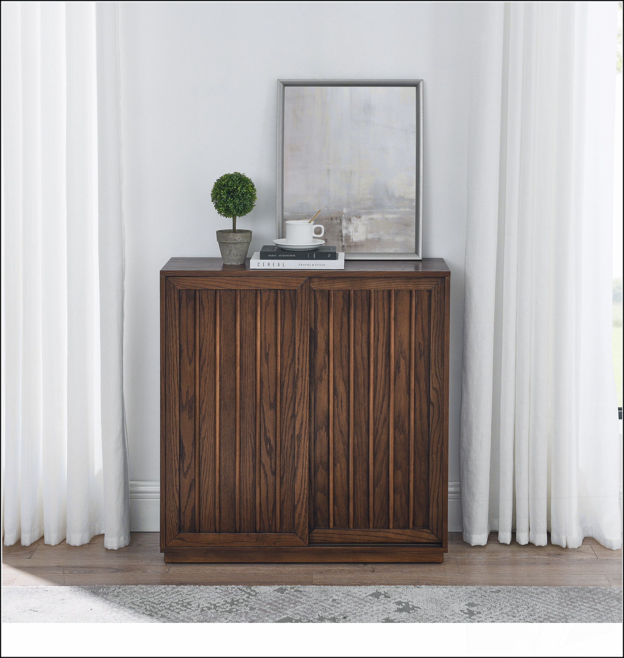 George Oliver Mid Century 2 Sliding Door Sideboard Storage Cabinet with ...