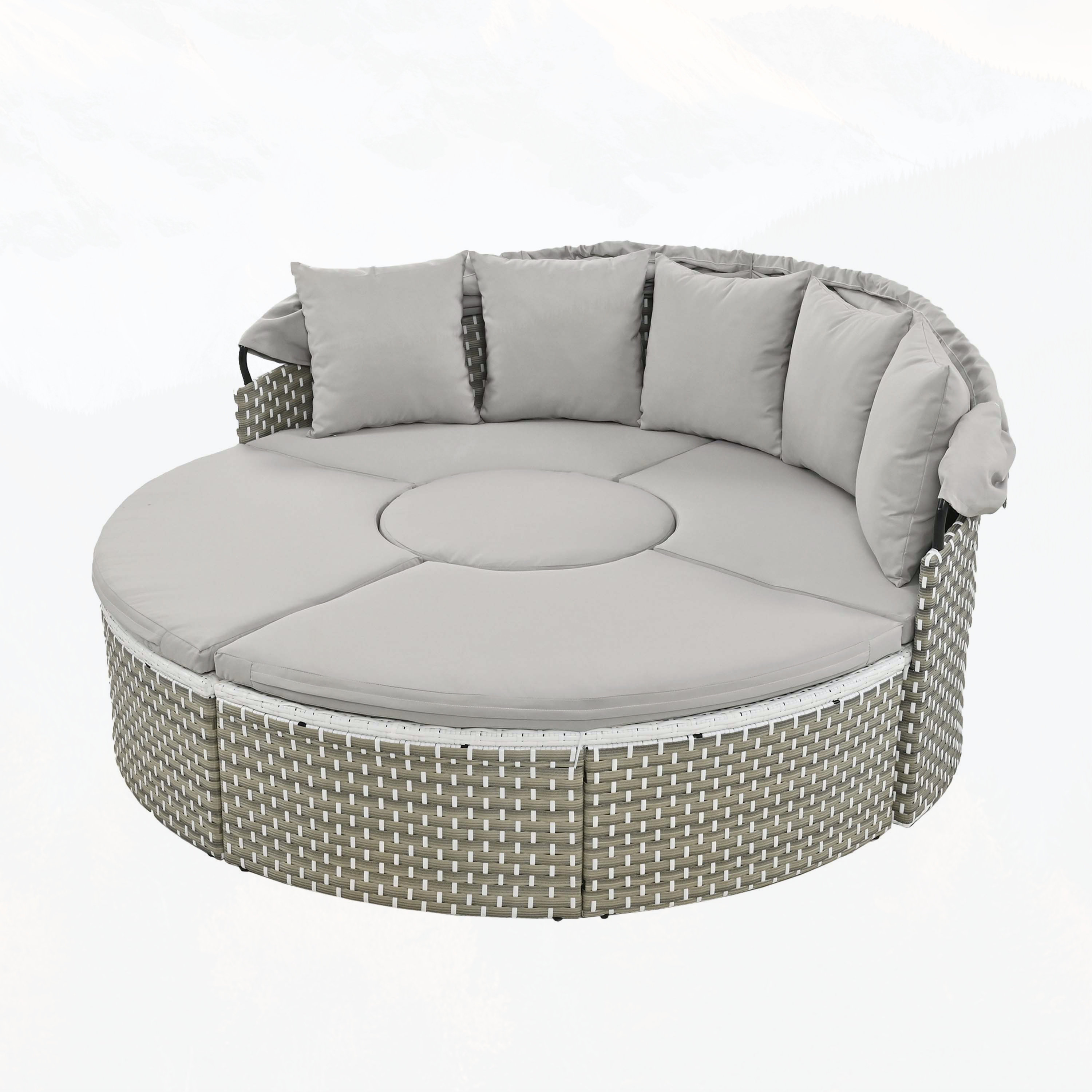 Latitude Run® Patio Furniture Round Outdoor Sectional Sofa Set Rattan ...