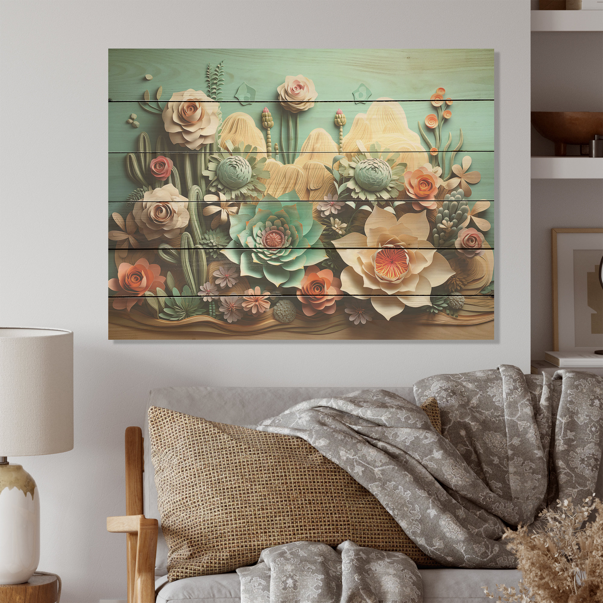 Winston Porter Cactus Mint Mirage - Cactus Wood Wall Art On Natural ...