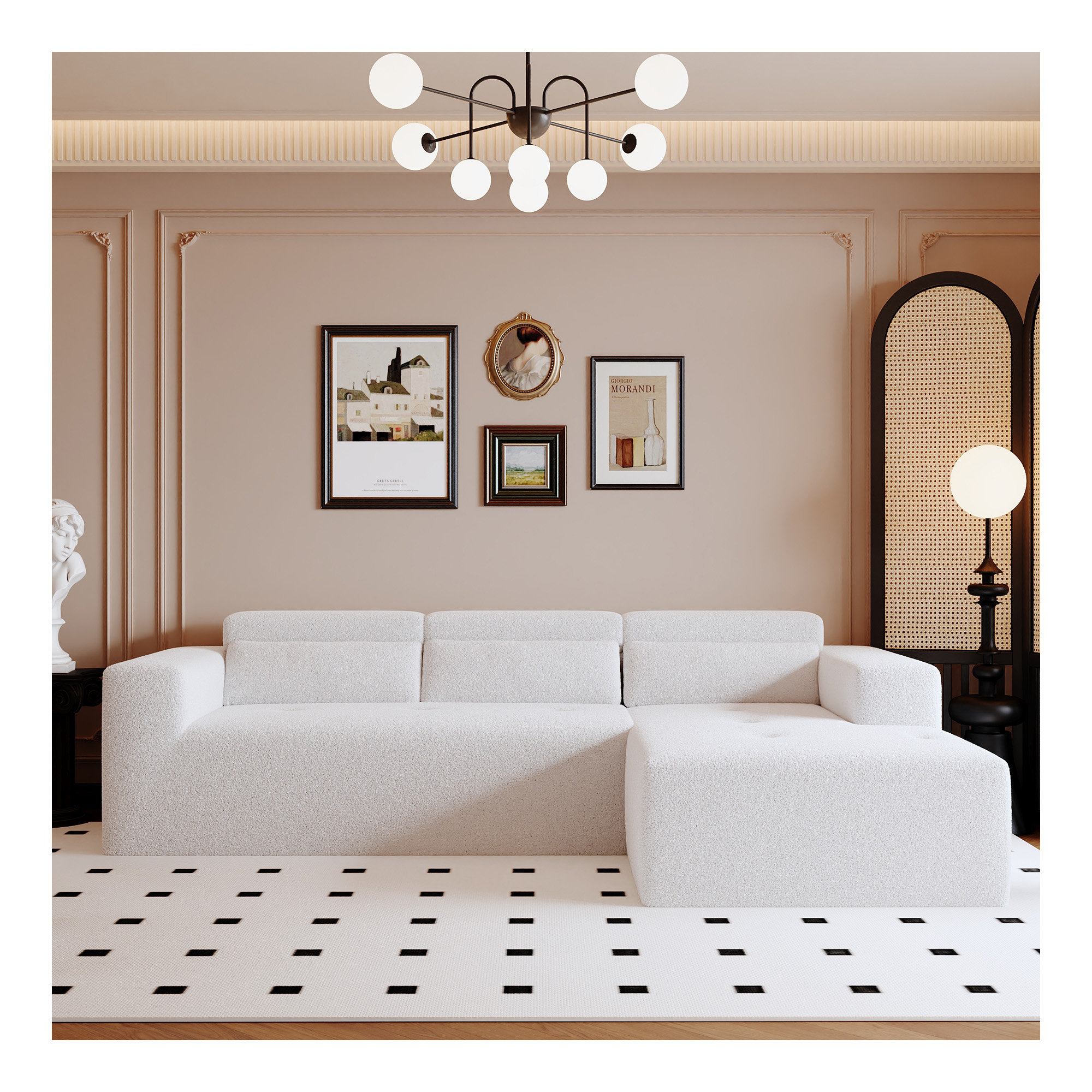 Latitude Run® Canapé modulaire moderne de 109 po, canapé en forme de L en tissu Teddy, canapé d ...