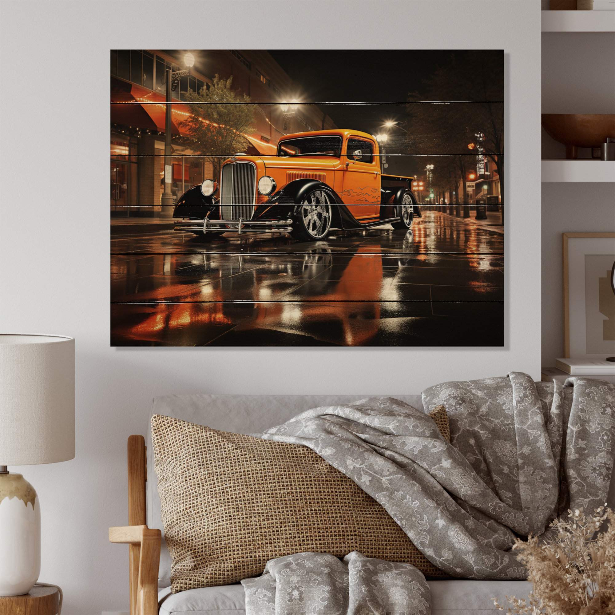 Latitude Run® Orange Pickup Truck Night Drifters - Unframed Print on ...