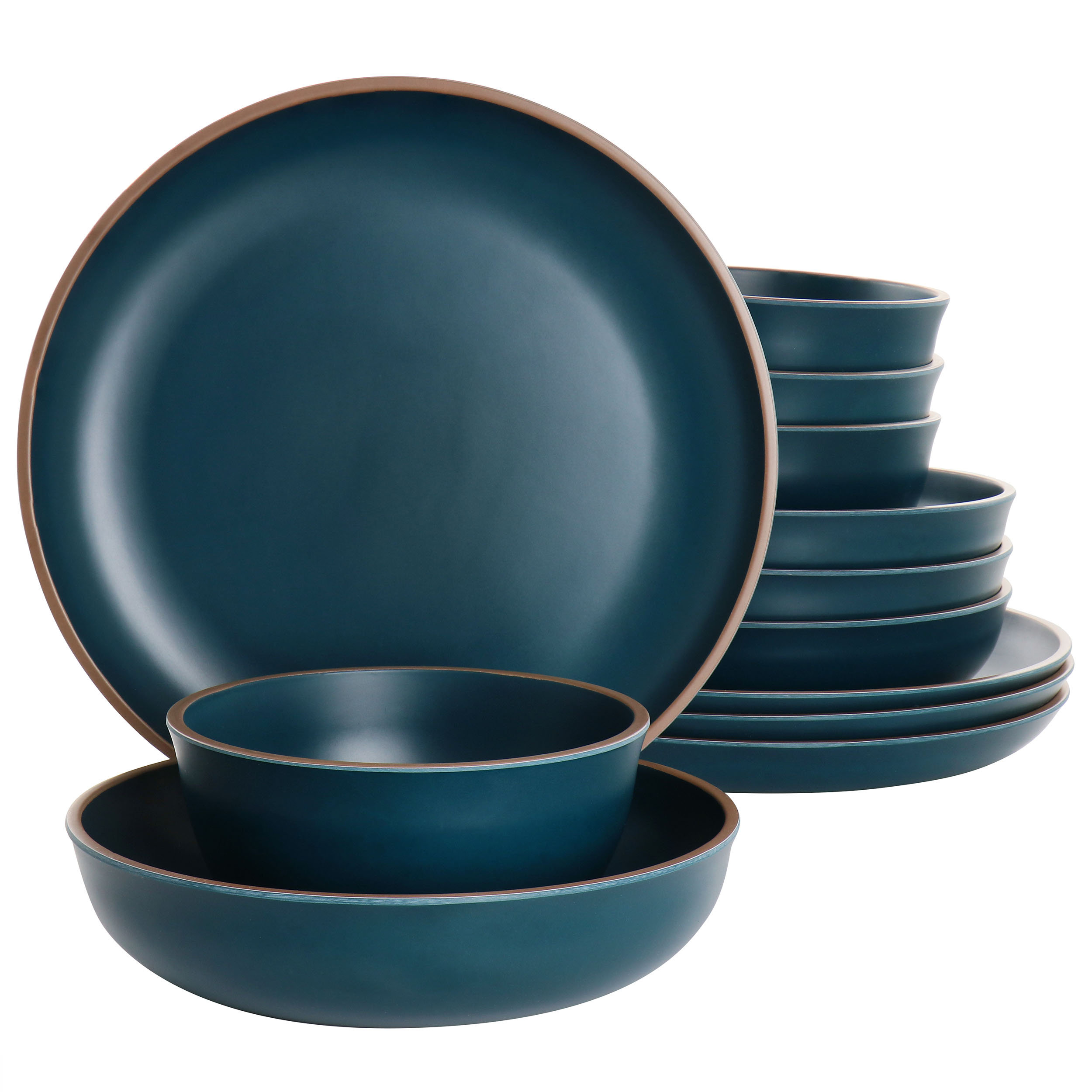 Gibson Home 12 Piece Melamine Dinnerware Set in Dark Teal & Reviews ...