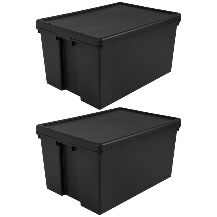 Wham Bam Heavy Duty Recycled 96L Plastic Storage Boxes Pack of 2 Black ...
