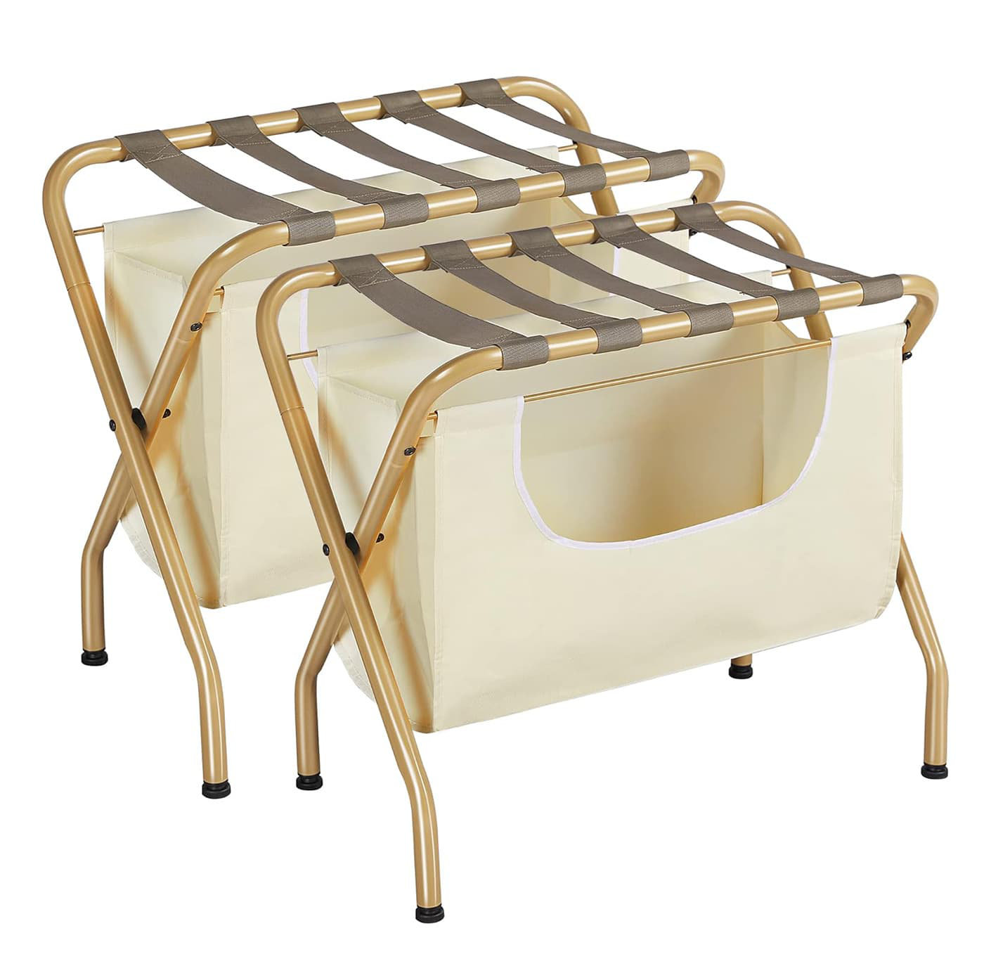FULOFY 2-Pack Gold Luggage Racks with Laundry Bags, Foldable, 110LBS ...