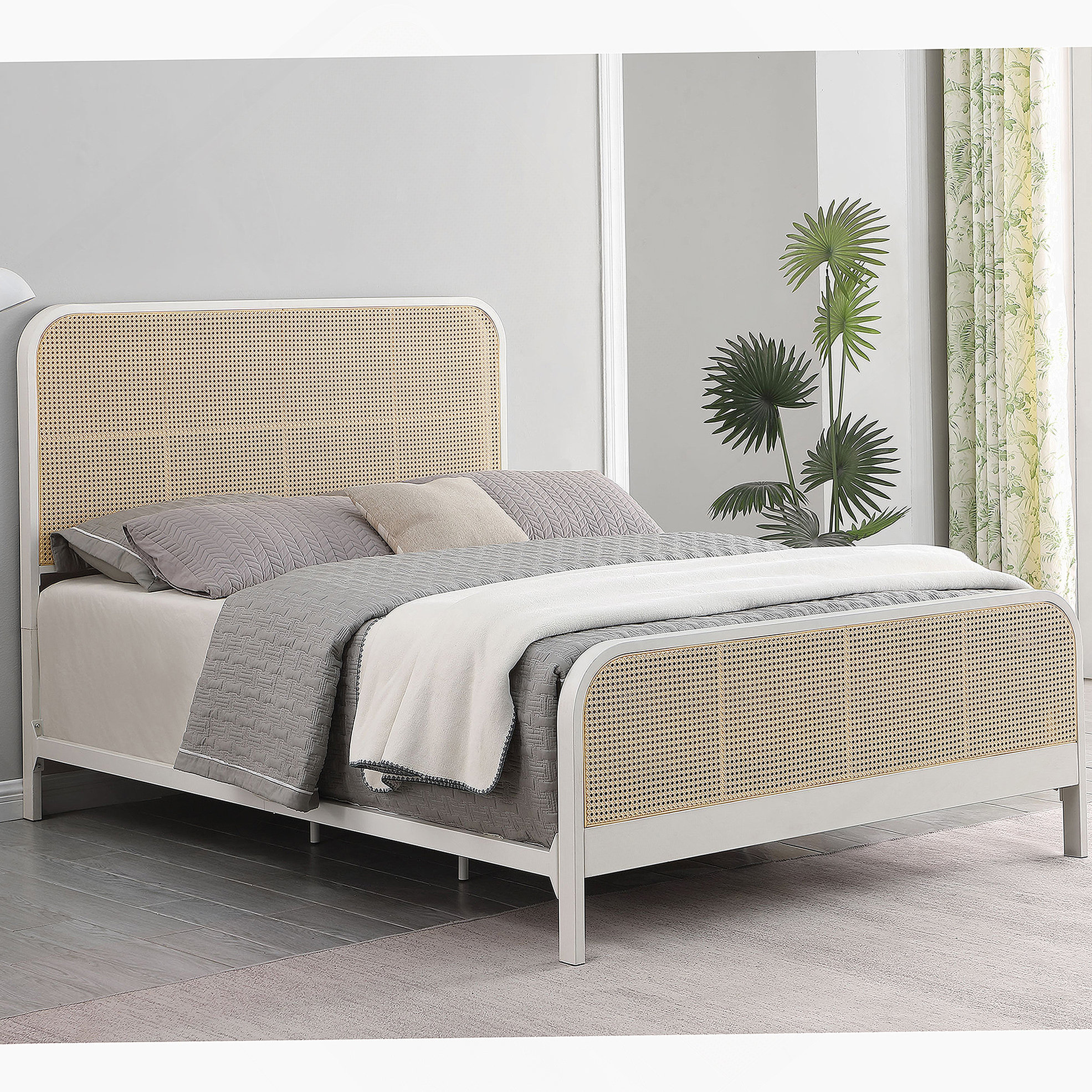 Dakota Fields Randall White Open Cane Webbing Metal Queen Bed - Wayfair ...