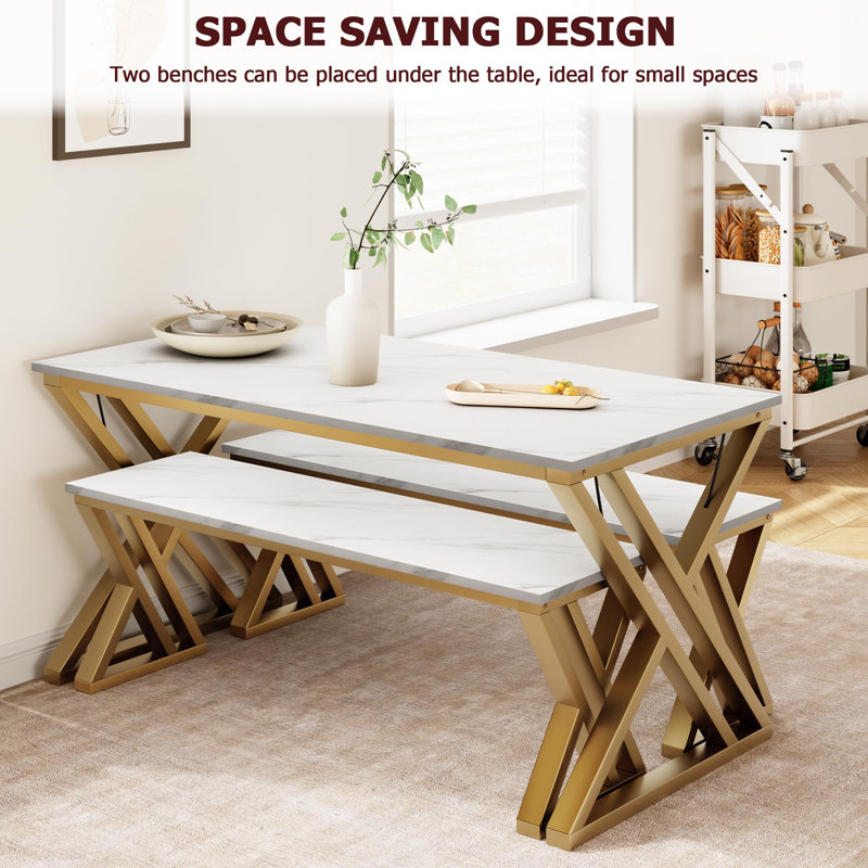 Mercer41 Kitchen Table With Benches, Dining Table Set For 4 | Wayfair