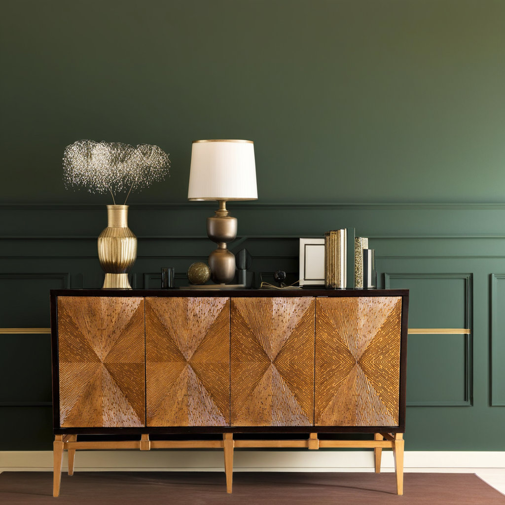 Everly Quinn ?60" Capri Brown & Gold Accent Cabinet – 4-Door Storage ...